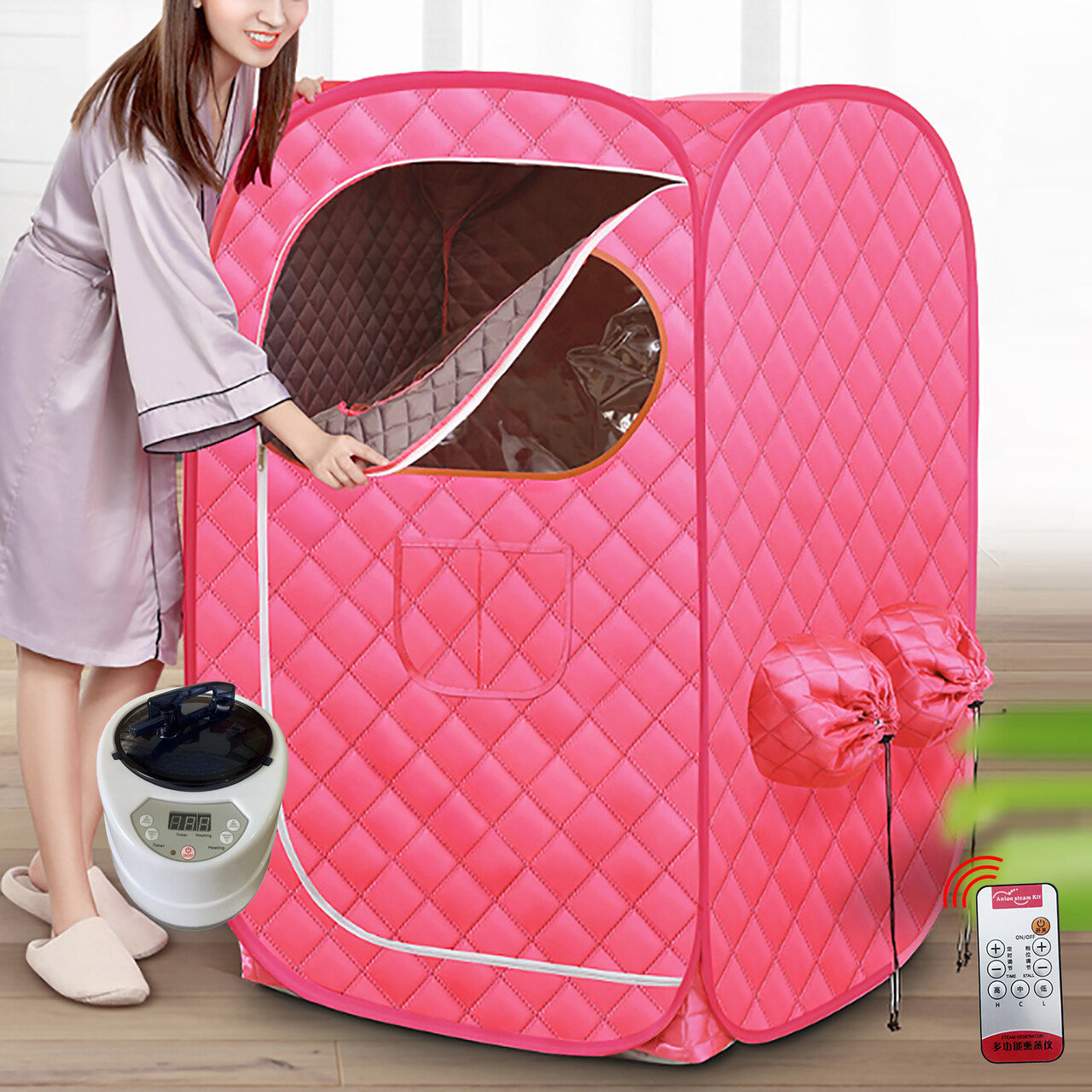 OUKANING 1000W 2L Folding Steam Sauna Portable Spa Tent with Remote ...