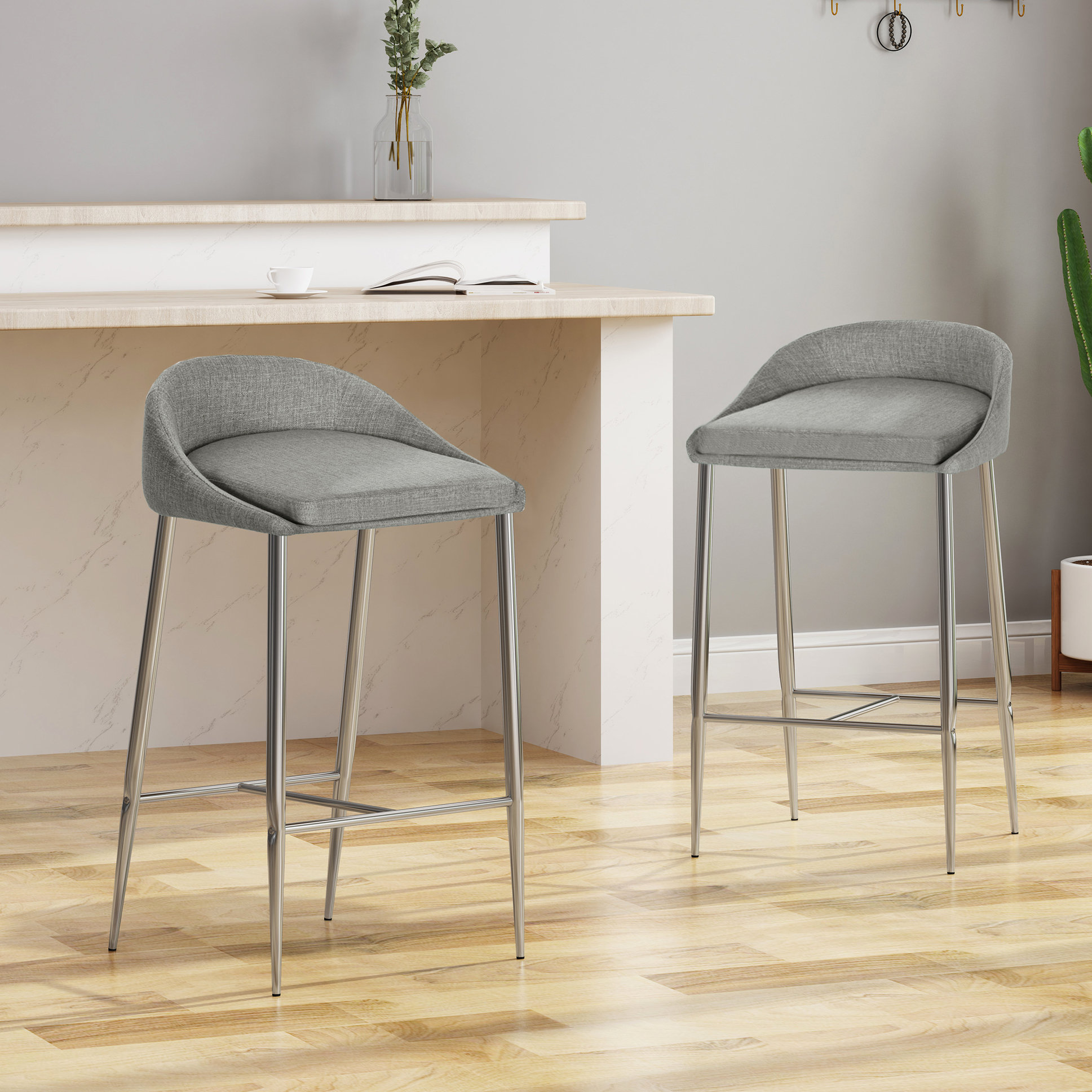 Latitude Run® Of 2 Modern Grey Counter Stools - Upholstered Comfort And ...