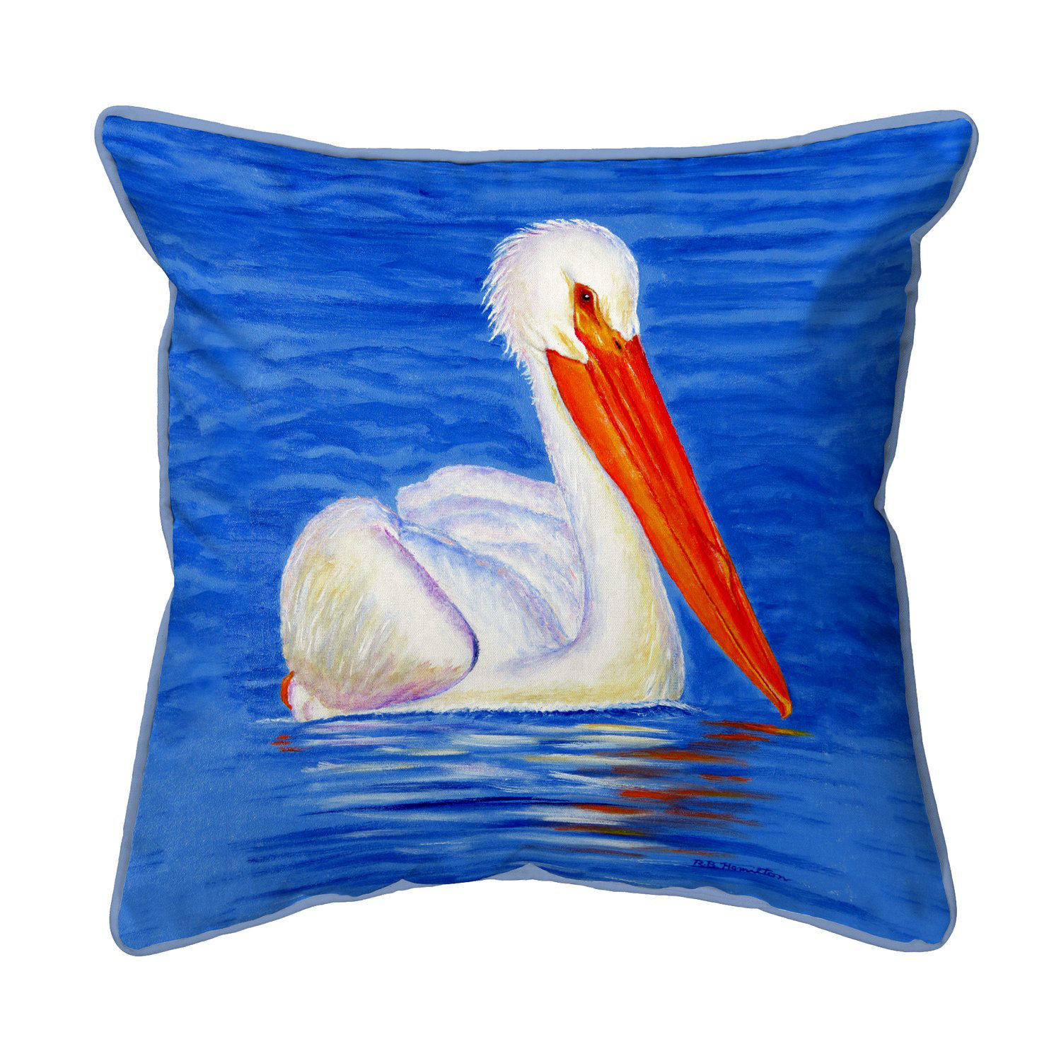 Betsy Drake Interiors White Pelican Portrait Outdoor Square Pillow ...
