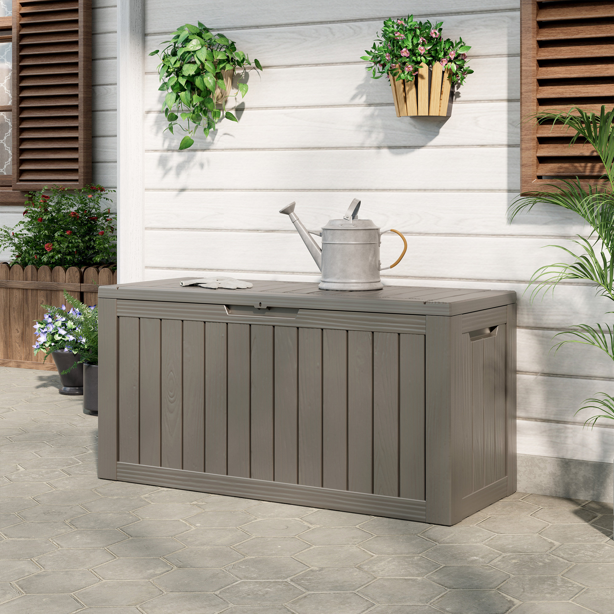 clihome 45 Gallon Water Resistant Resin Storage Lockable Deck Box | Wayfair