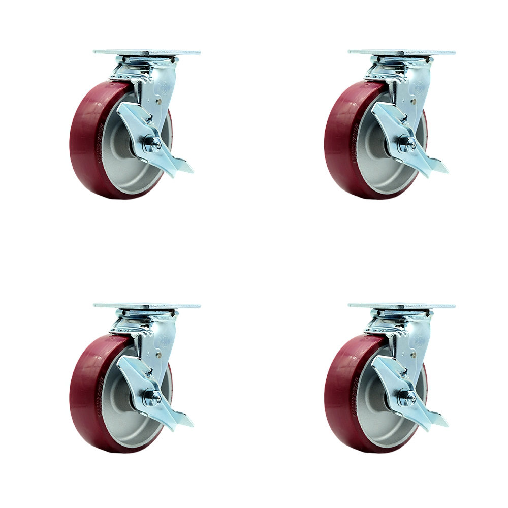 Service Caster 6 Inch Poly on Aluminum Caster Set with Roller Bearing 4 ...