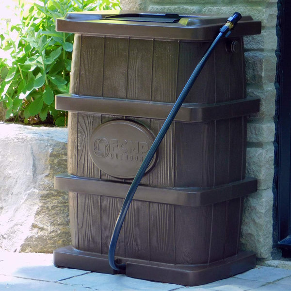 FCMP Outdoor WG4000 45 Gal Wood Grain Rain Water Catcher Barrel ...