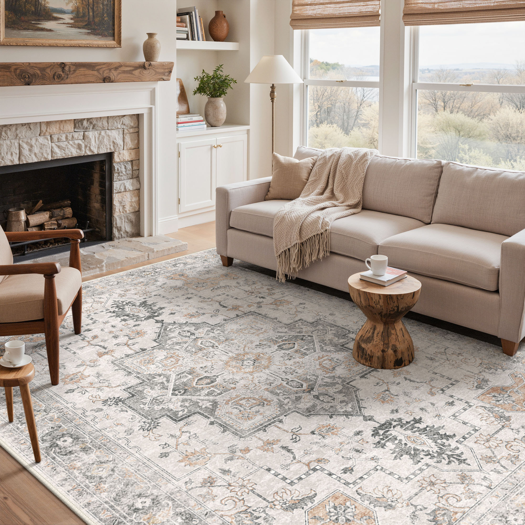 Bungalow Rose Roehit Oriental Performance Machine Washable Area Rug ...