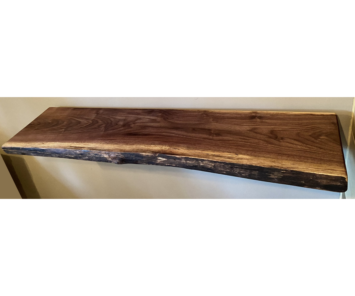 Steel Oak Walnut Solid Wood Floating Shelf with Live Edge | Wayfair