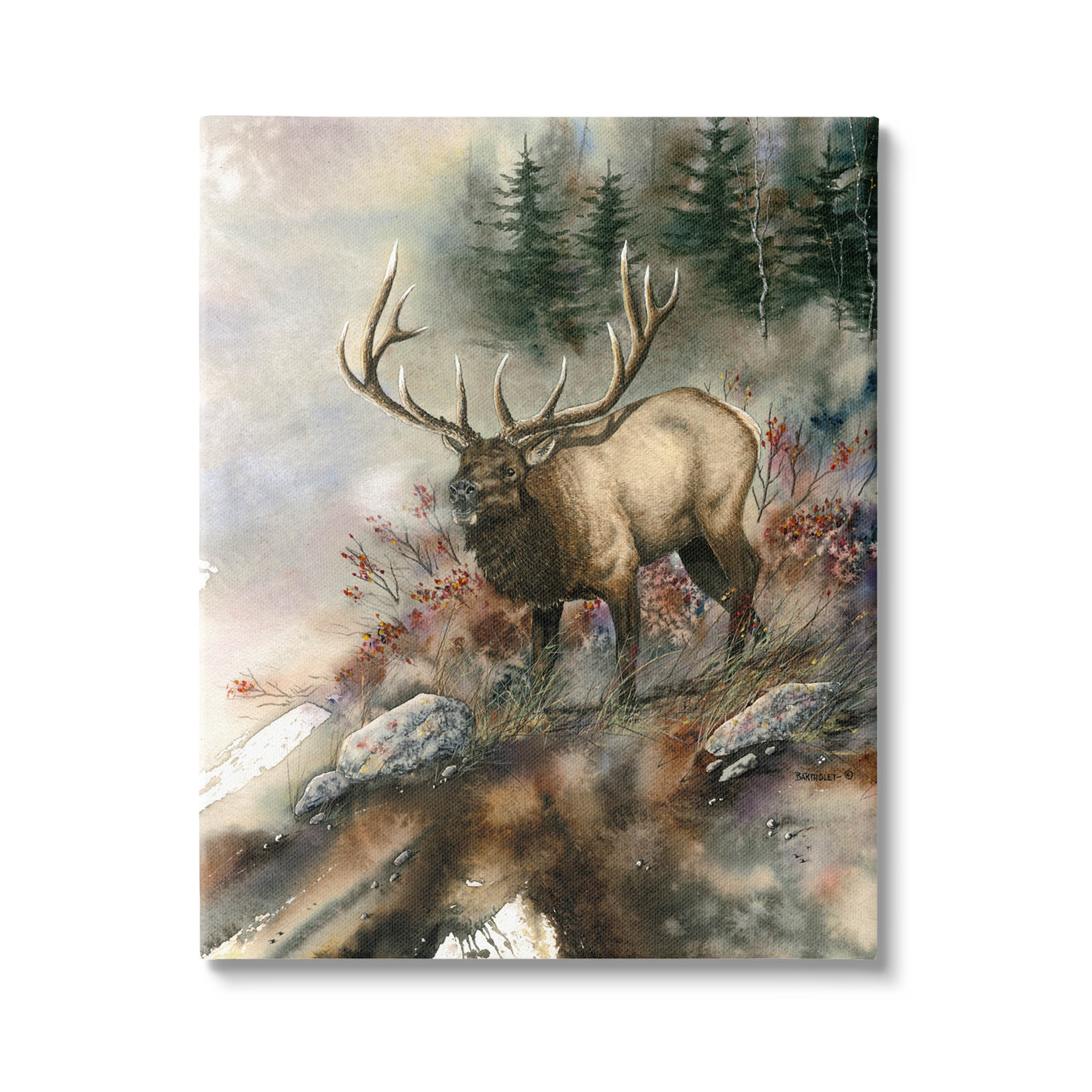 Stupell Industries Elk Woodland Slope Clearing Canvas Wall Art By Dave ...