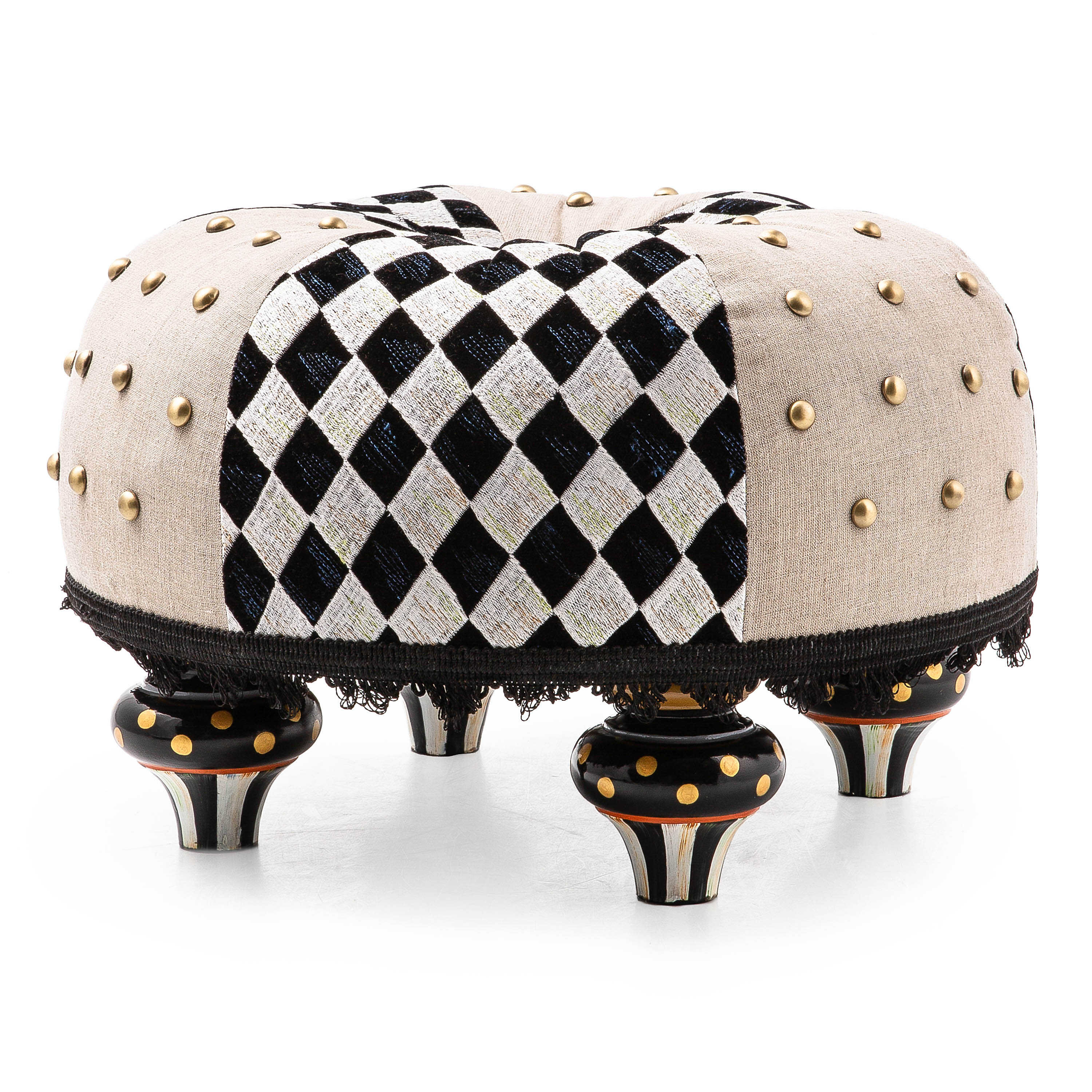 MacKenzie Childs Diamond and Dot Footstool | Wayfair