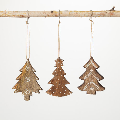 3 Piece Wood Pine Tree Holiday Shaped Ornament Set | Birch Lane