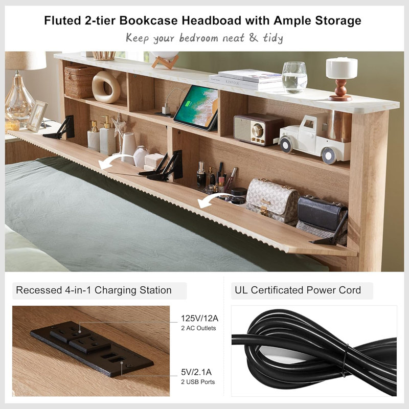 Red Barrel Studio® Alteo Fluted Panel Bed Frame With Charging Station ...