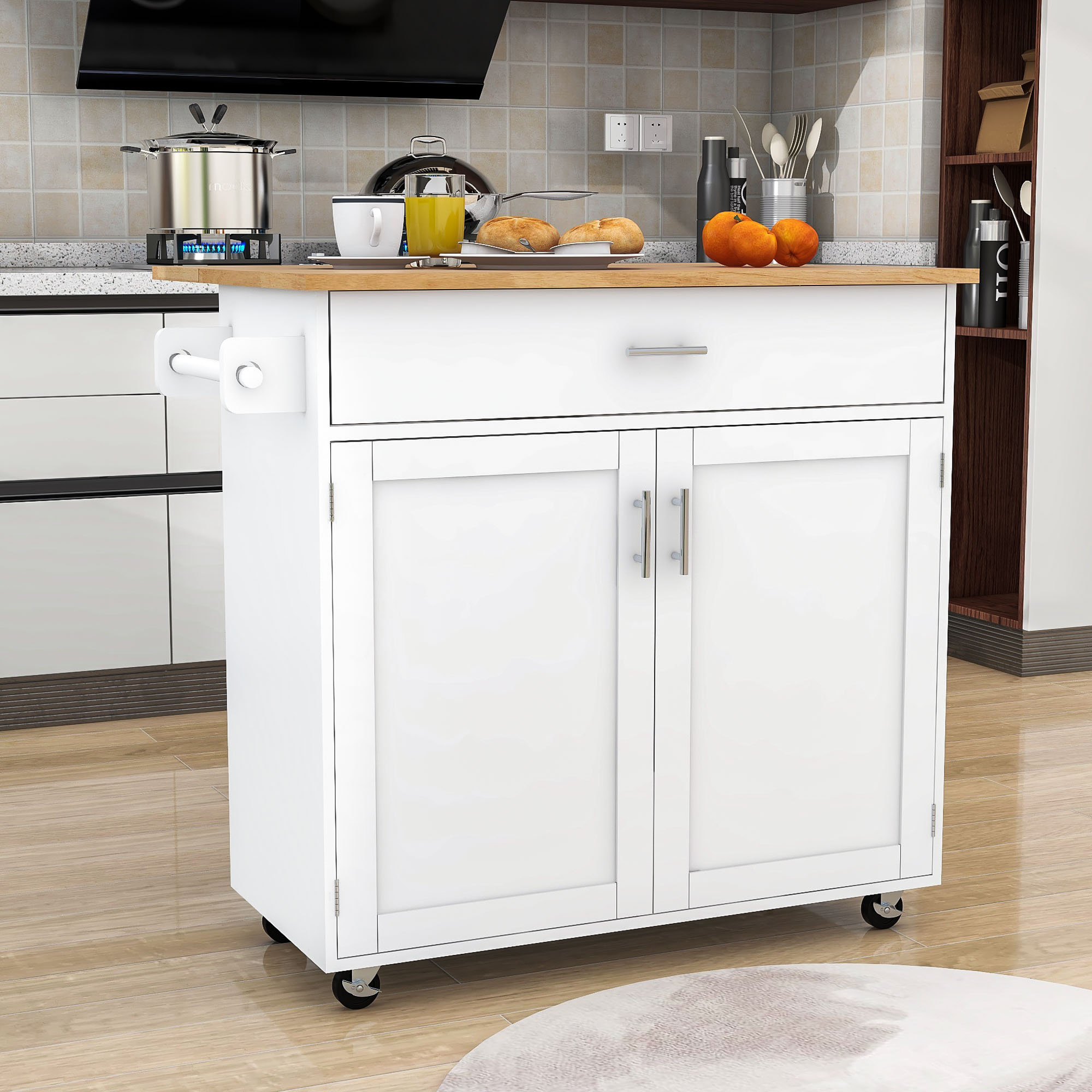 Winston Porter Bahriye Kitchen Cart with Internal Storage Racks and ...