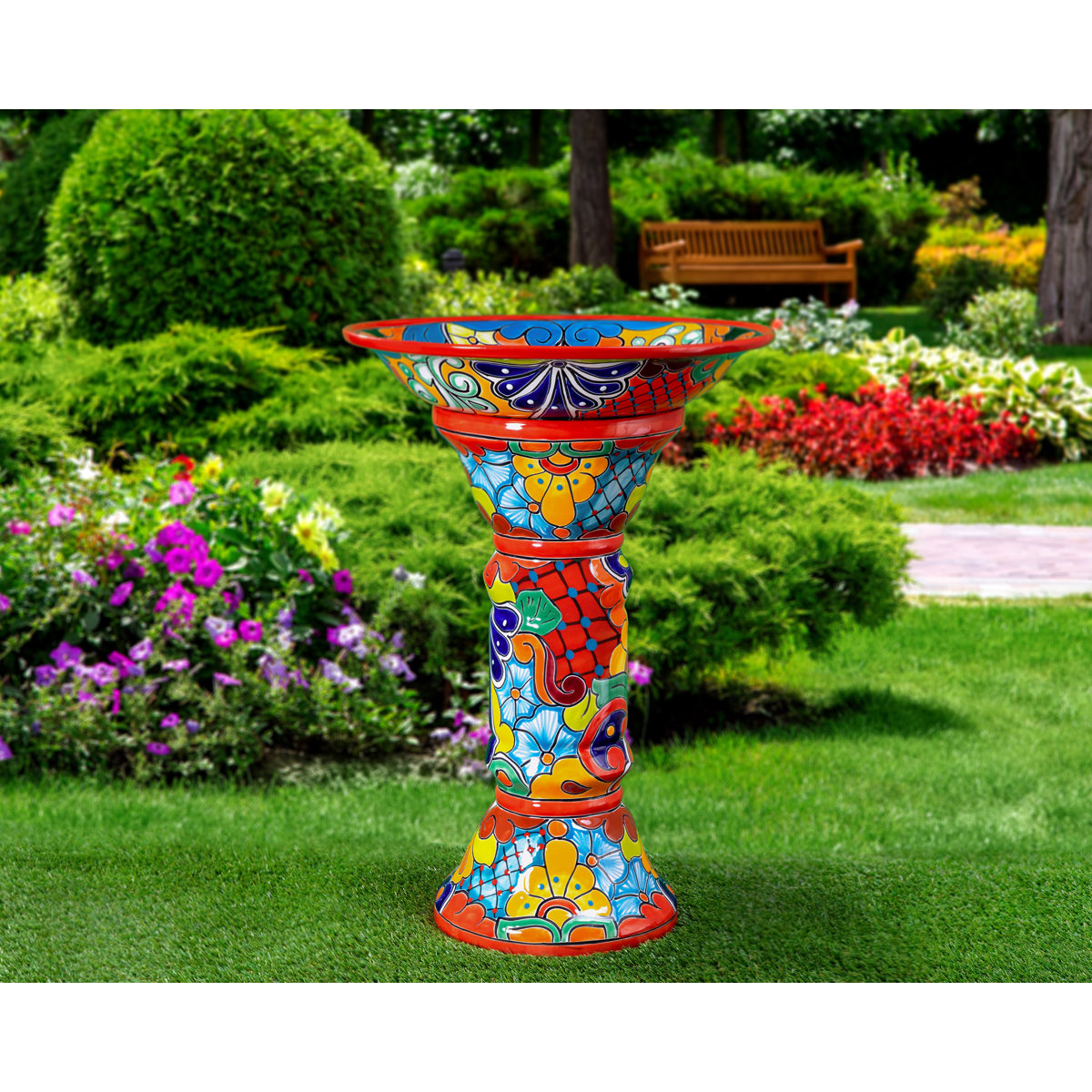 Bungalow Rose Handmade Mexican Talavera Pottery Ceramic Bird Bath ...