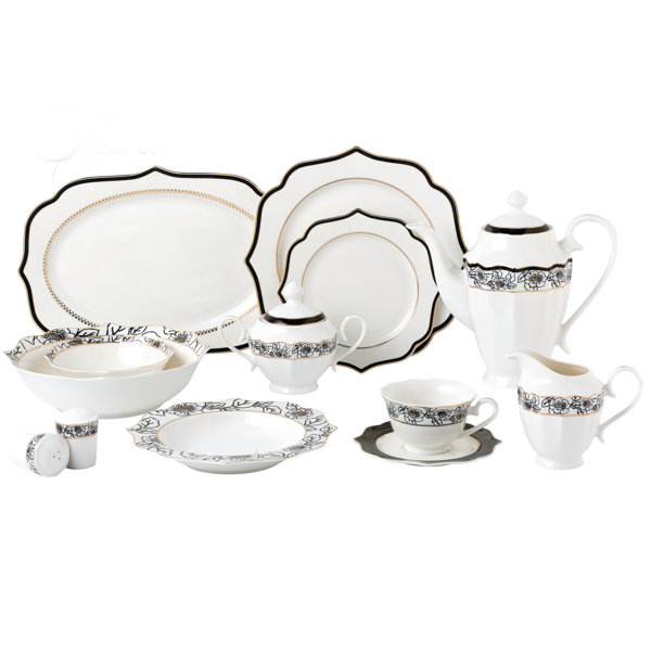 Lorren Home Trends Fiona 57 Piece Bone Chine Dinnerware Set, Service ...