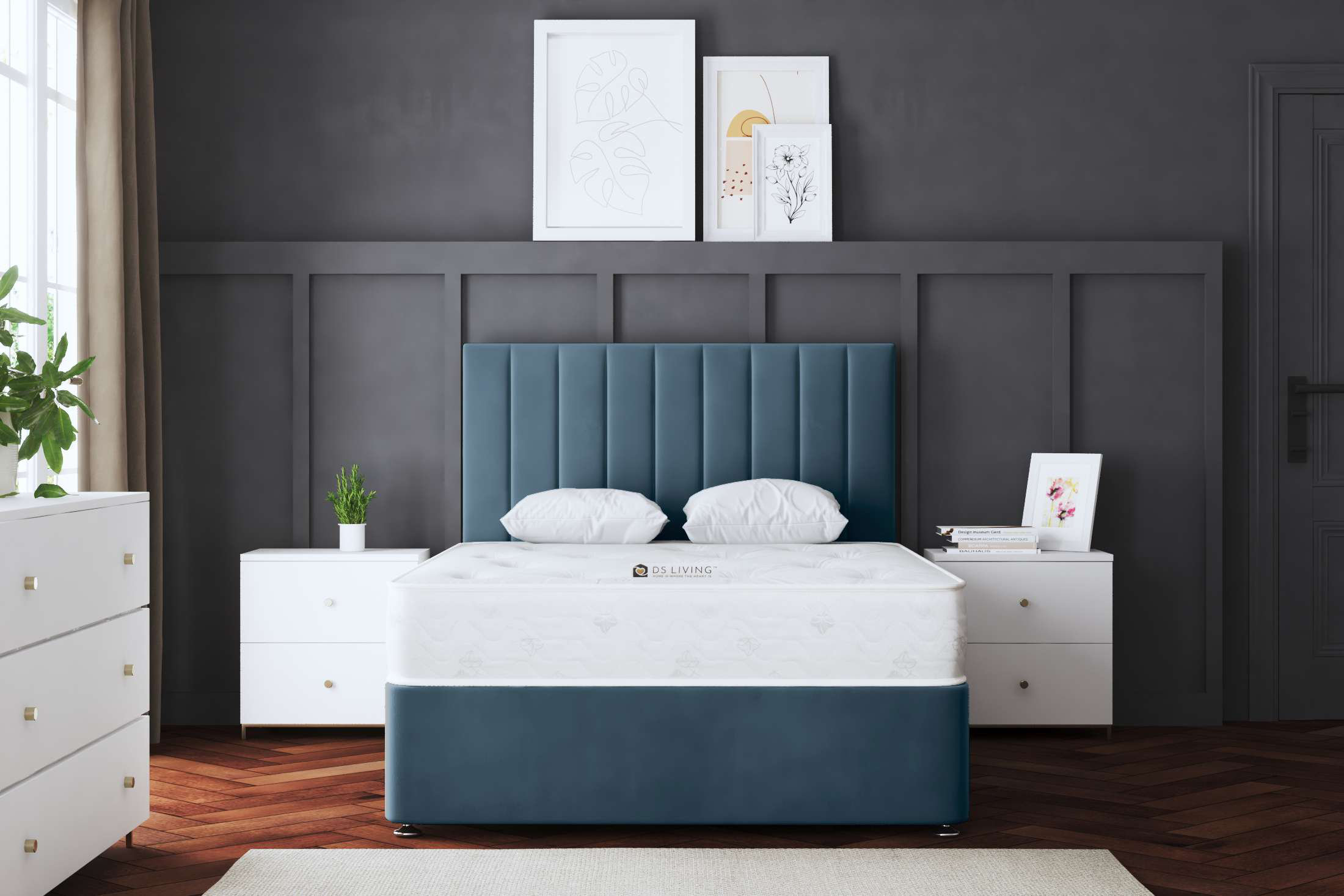 Fairmont Park Amelia Upholstered Panel 2 Draw Divan Bed with Headboard ...