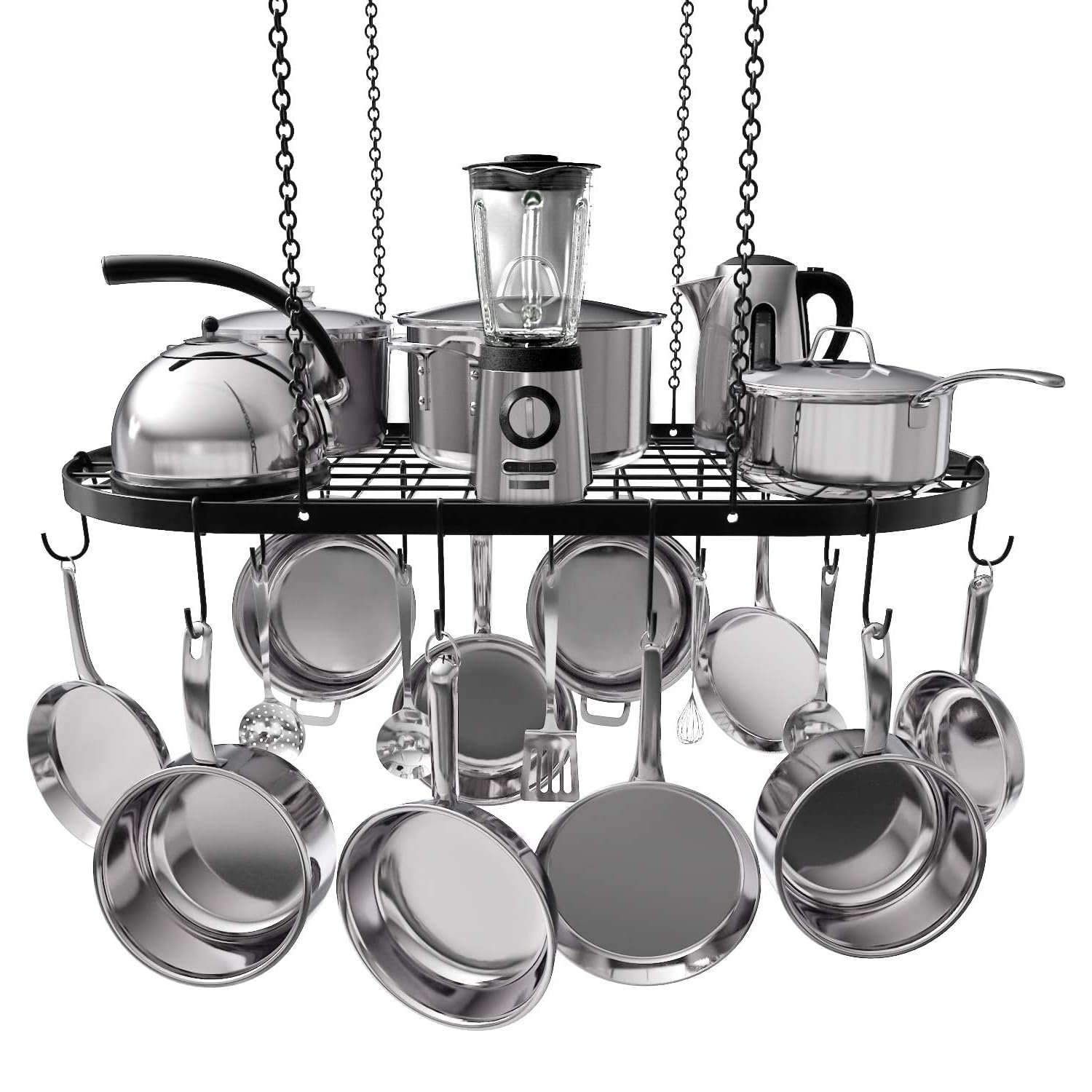 Prep & Savour Heavy-Duty Hanging Pot Rack, Stylish Black Alloy Steel ...