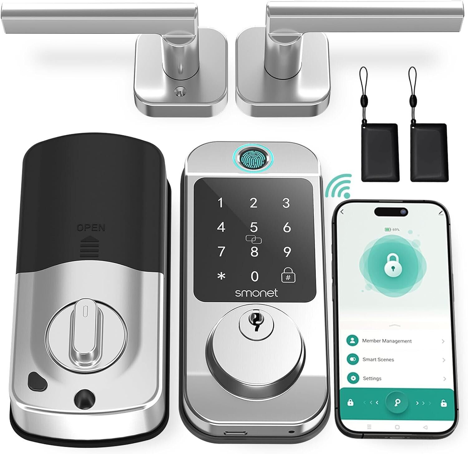 suming Smart WiFi Front Door Lock Set with Handle Fingerprint Keyless ...