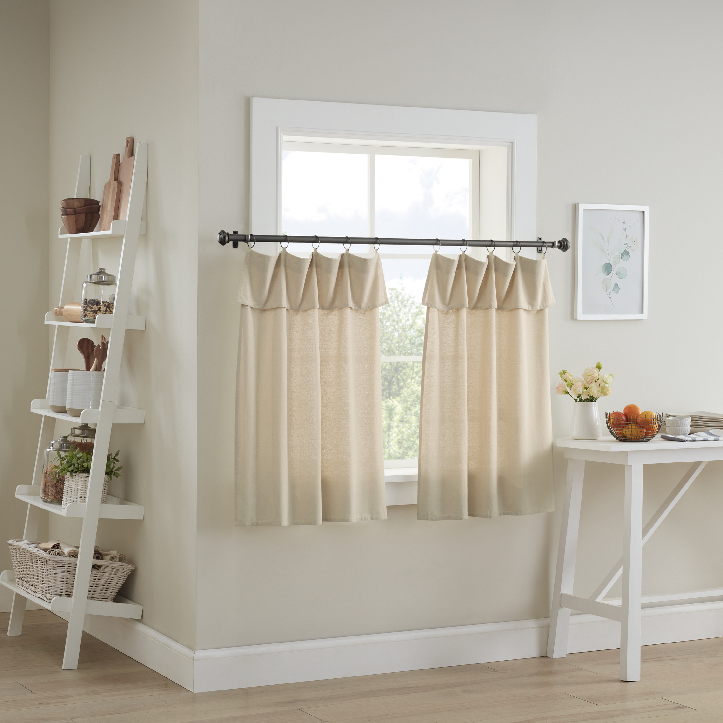 Ebern Designs Drop Cloth Tier Curtain Panel Pair with Attached Ruffle ...