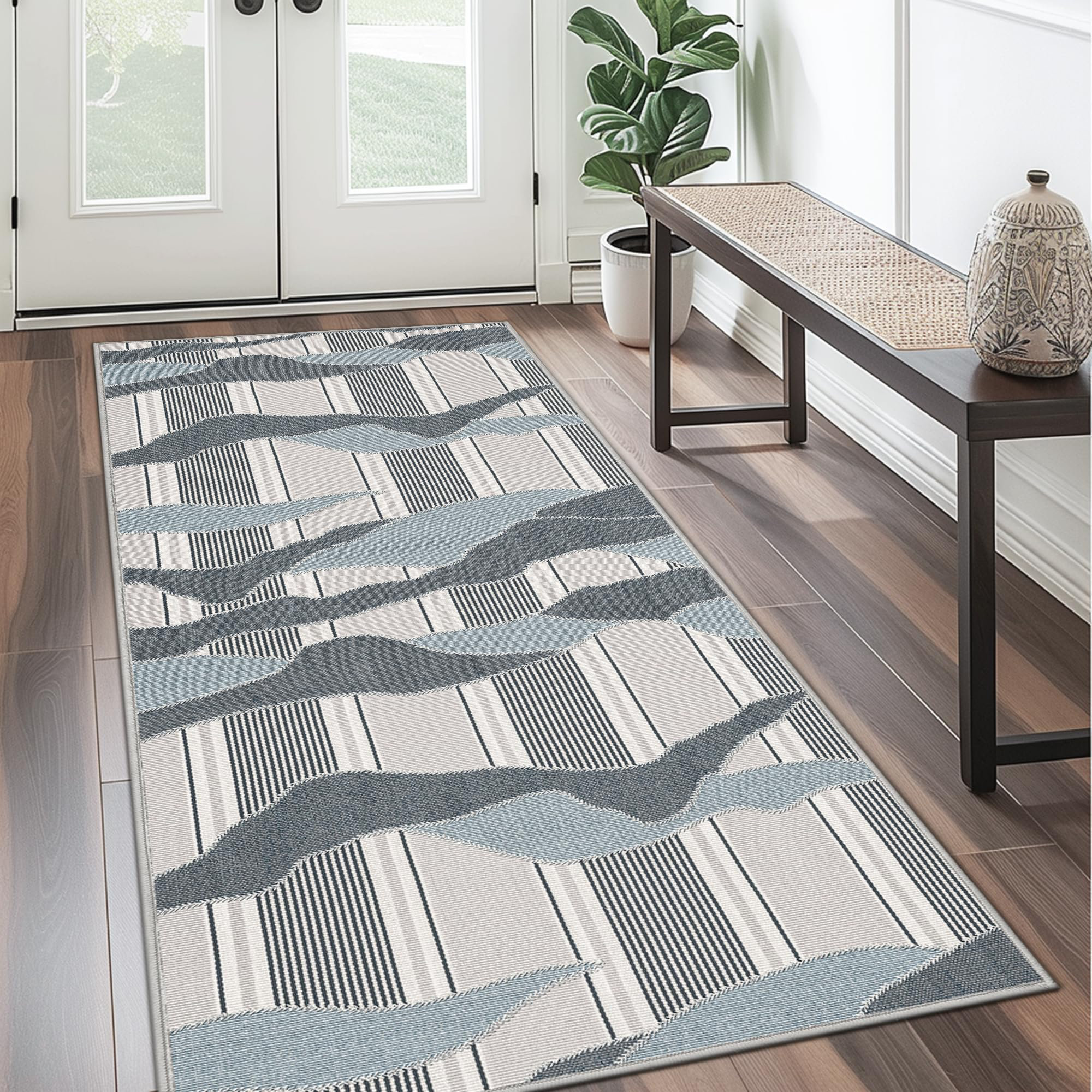 Wrought Studio Area Rug Machine Washable Vintage Distressed Blue ...