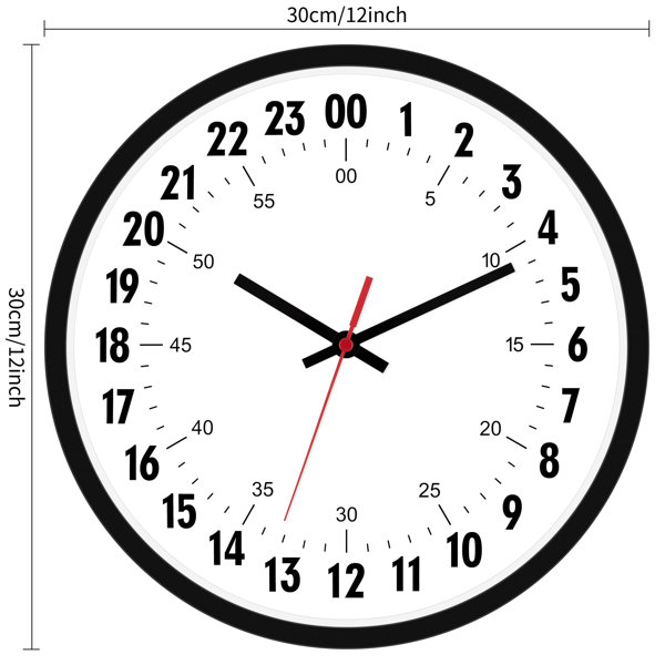 Ebern Designs Mulvane 24 Hour Wall Clock 12 Inch Quartz Battery ...