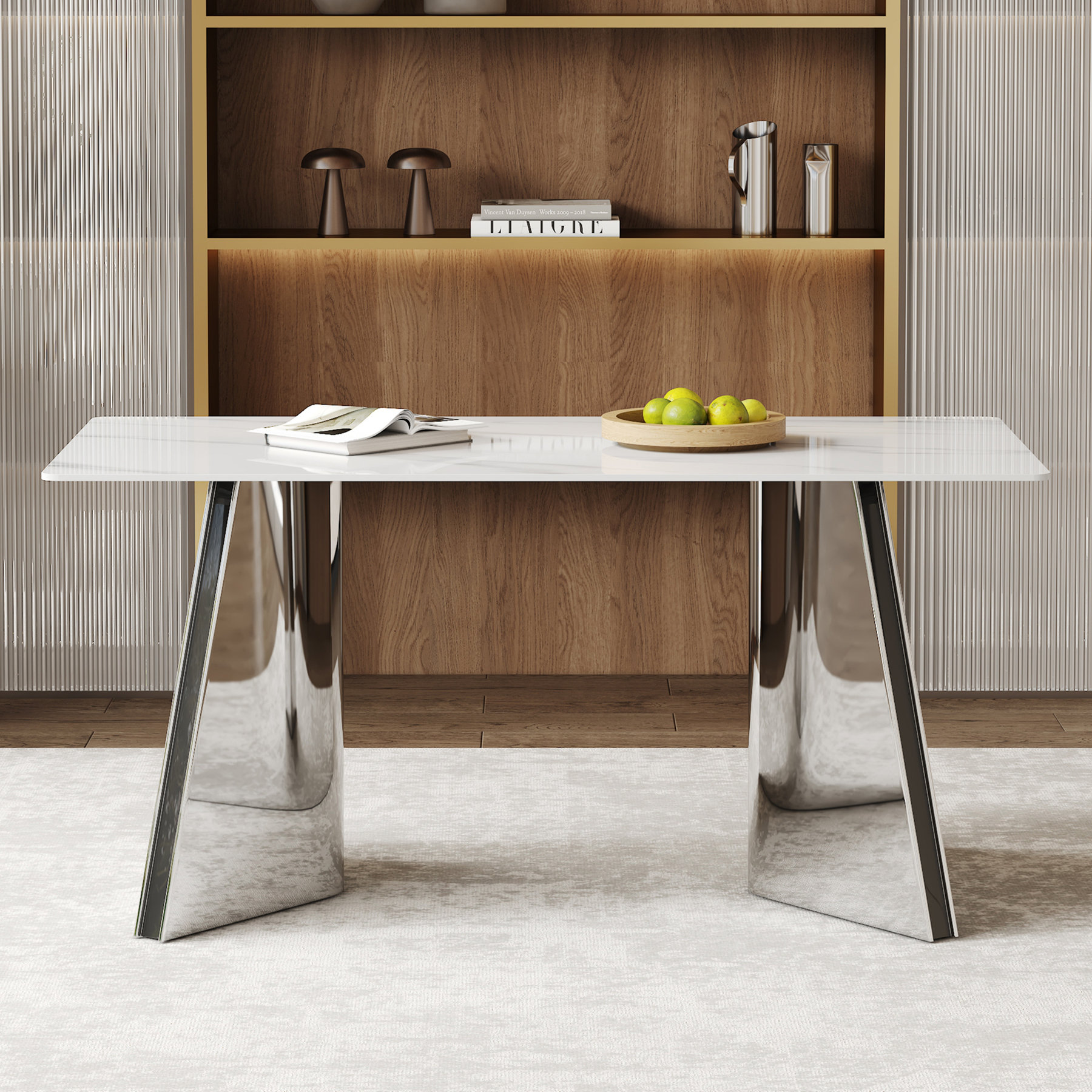 Ivy Bronx Luxurious Snow Mountain Stone Sintered Stone Dining Table ...