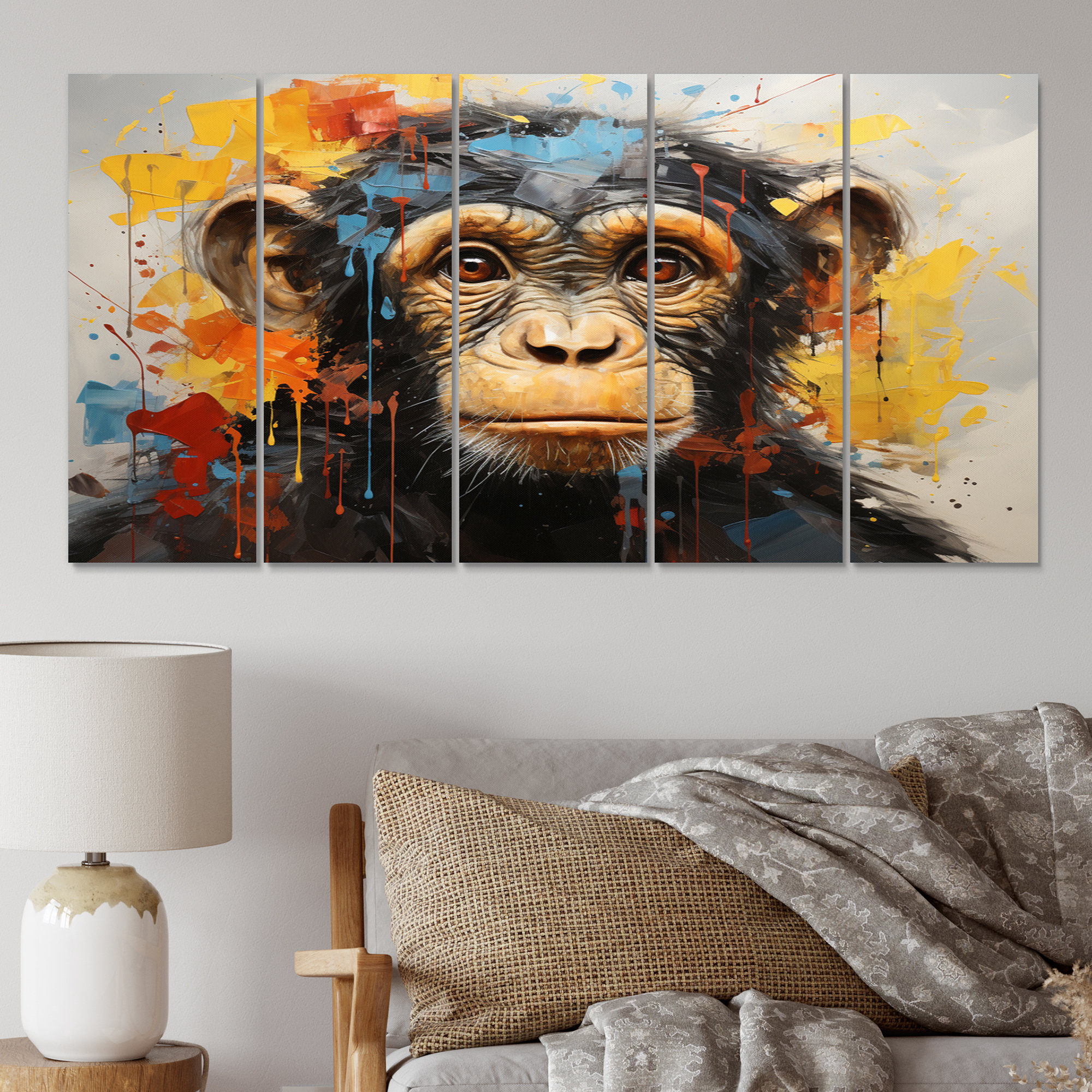 Red Barrel Studio® Yellow Teal Monkey Mischievous Monkey Collage ...