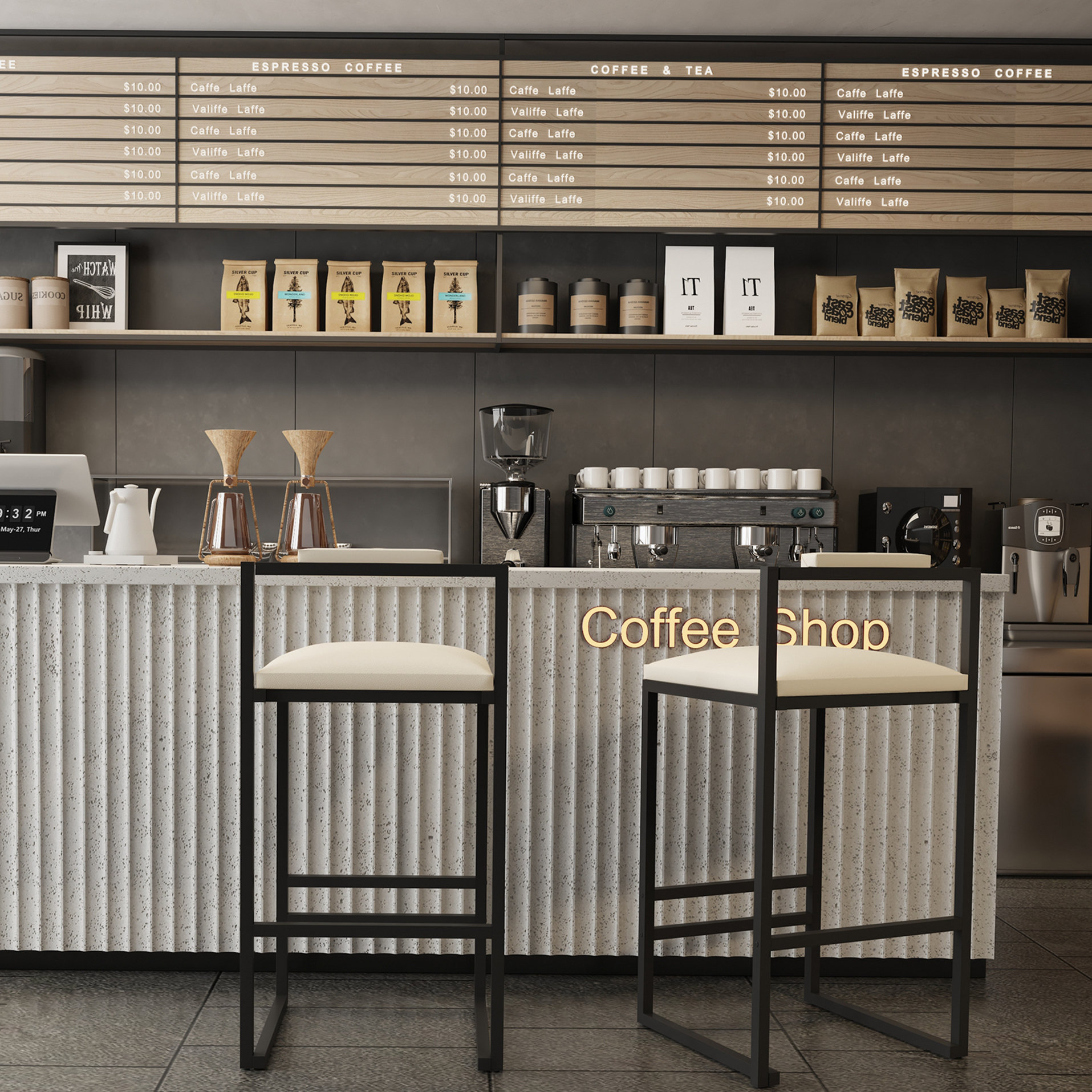 George Oliver Set of 2 Barstools Faux Leather Upholstered Bar Stools ...