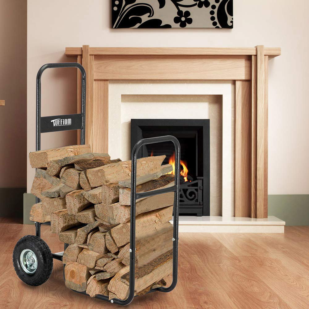 Rebrilliant Firewood Cart with Large Wheels, Fireplace Log Rolling ...
