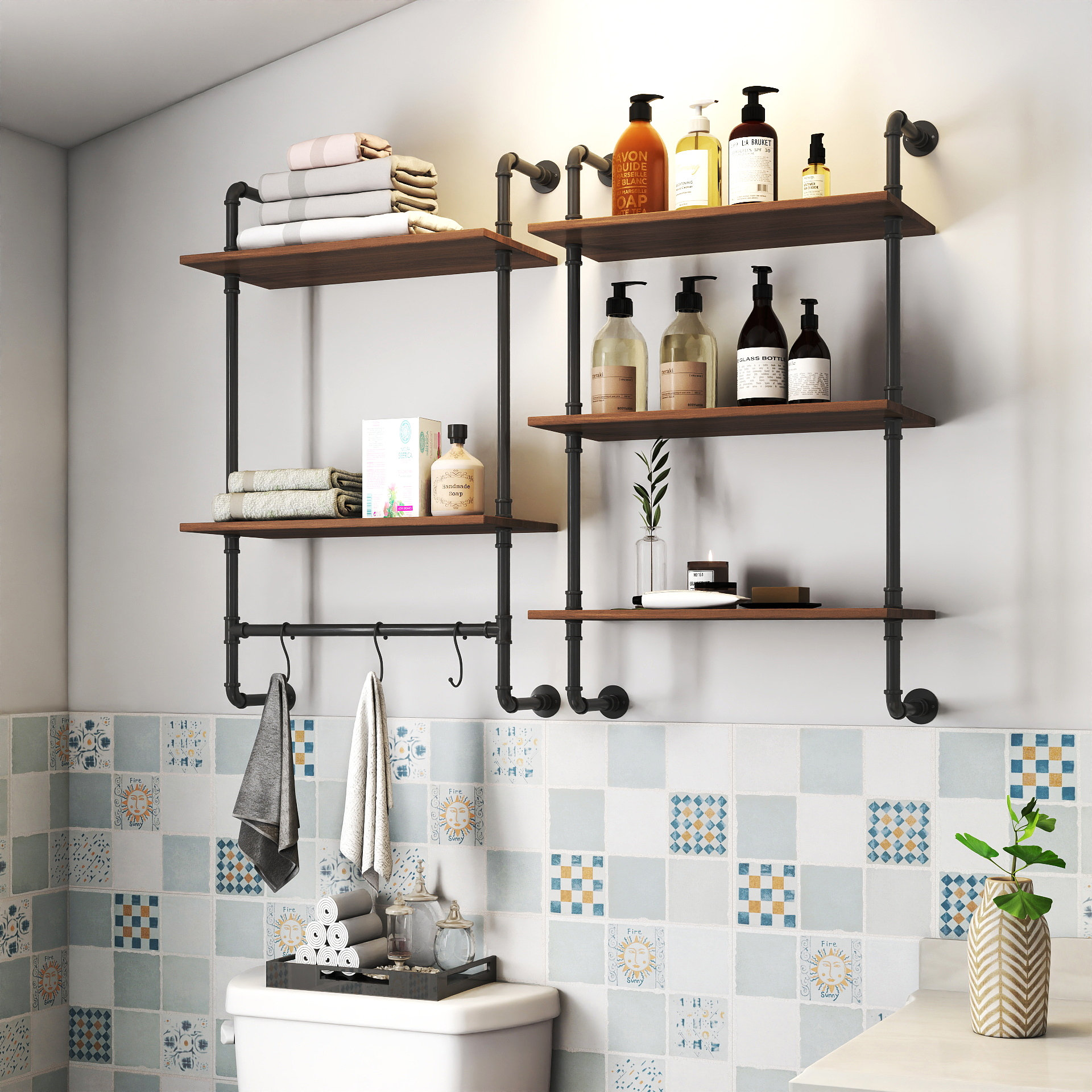 Trent Austin Design® Industrial Pipe Shelf 3 Tier And 2 Tier Wall ...