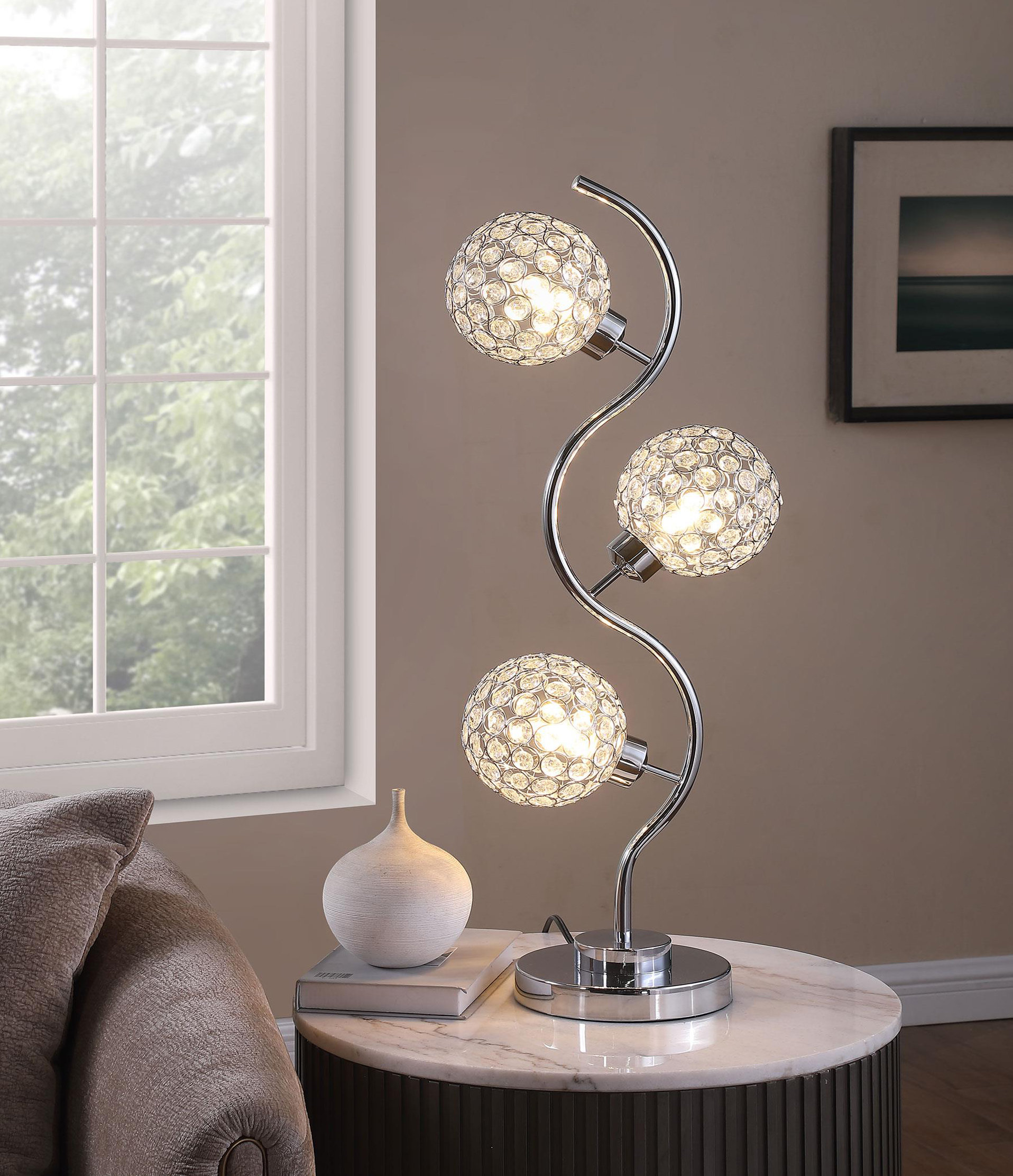 Mercer41 33-inch 3-light Curvy Metal Table Lamp Silver | Wayfair
