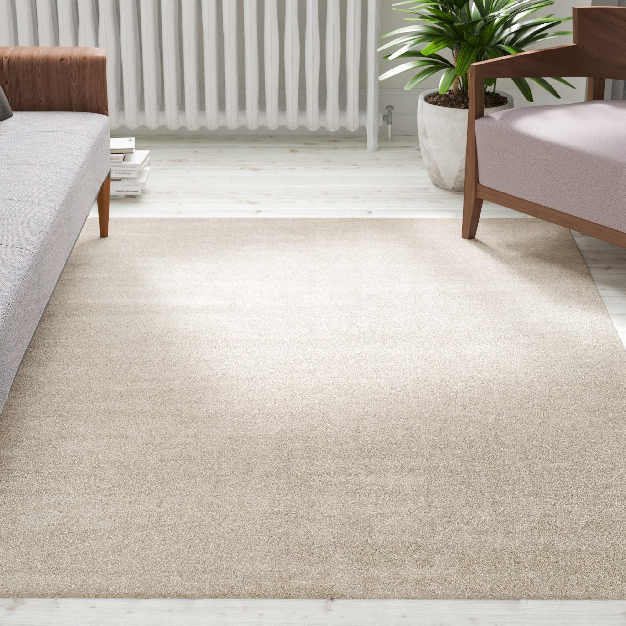 Hykkon Tiffany Smooth Low Pile Semi-Plain Cream Rug & Reviews | Wayfair ...