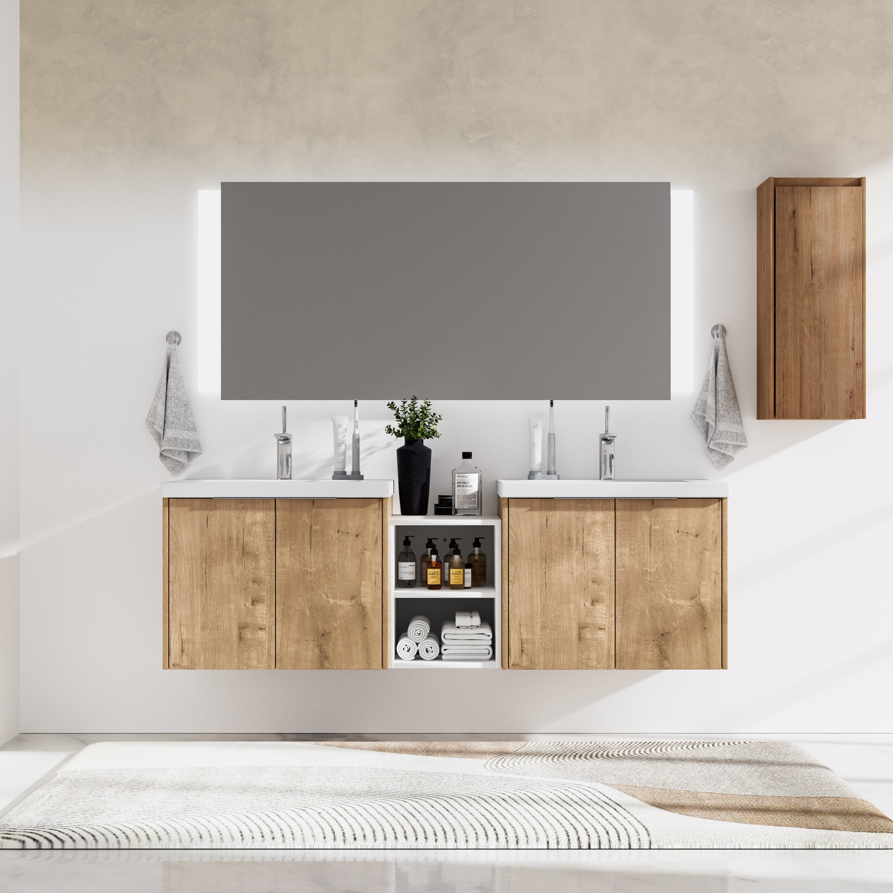 Latitude Run® White Oak Bathroom Floating Double Vanity With Side ...