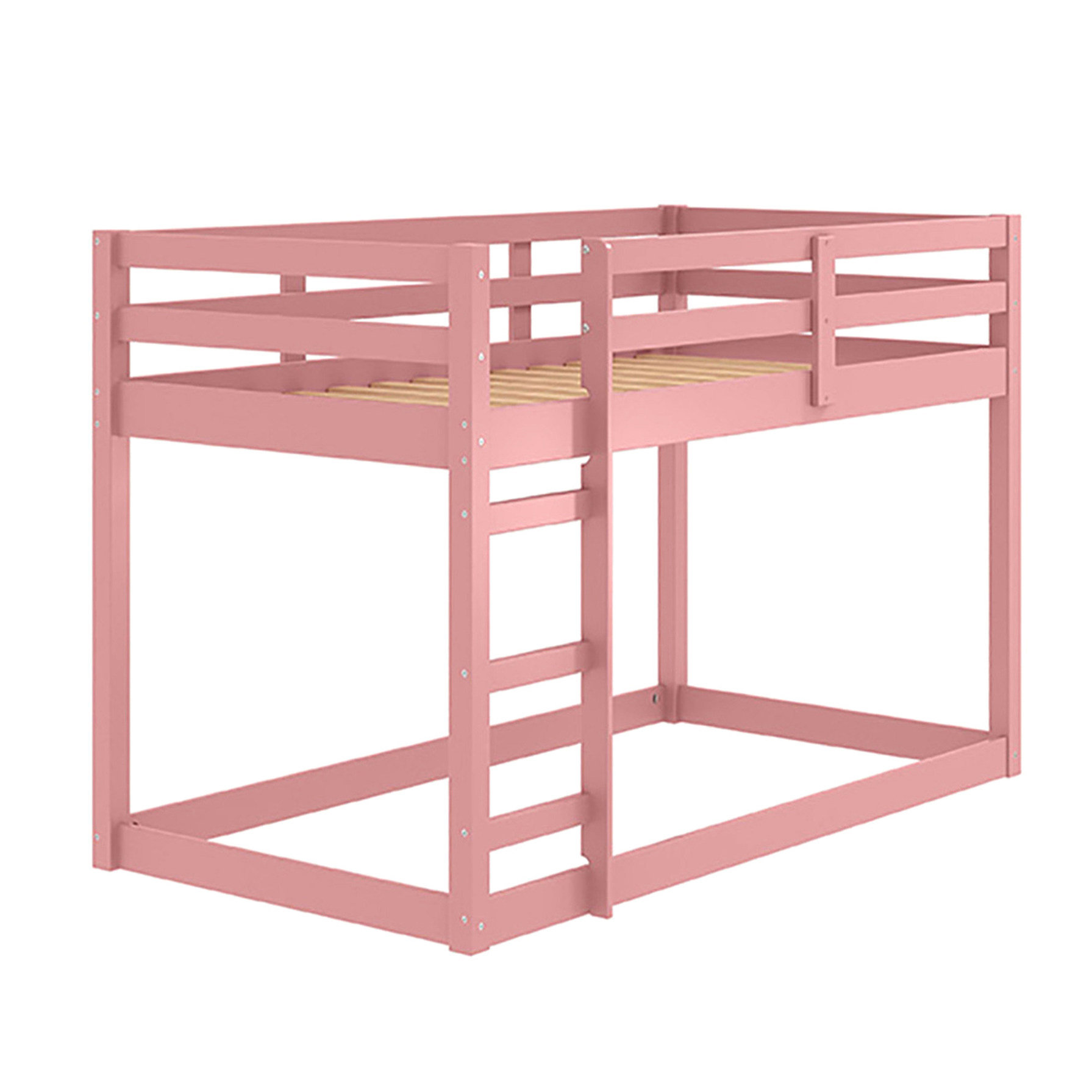 Harriet Bee Pink Wooden Twin Loft Bed - Robust 13 Slat System For ...