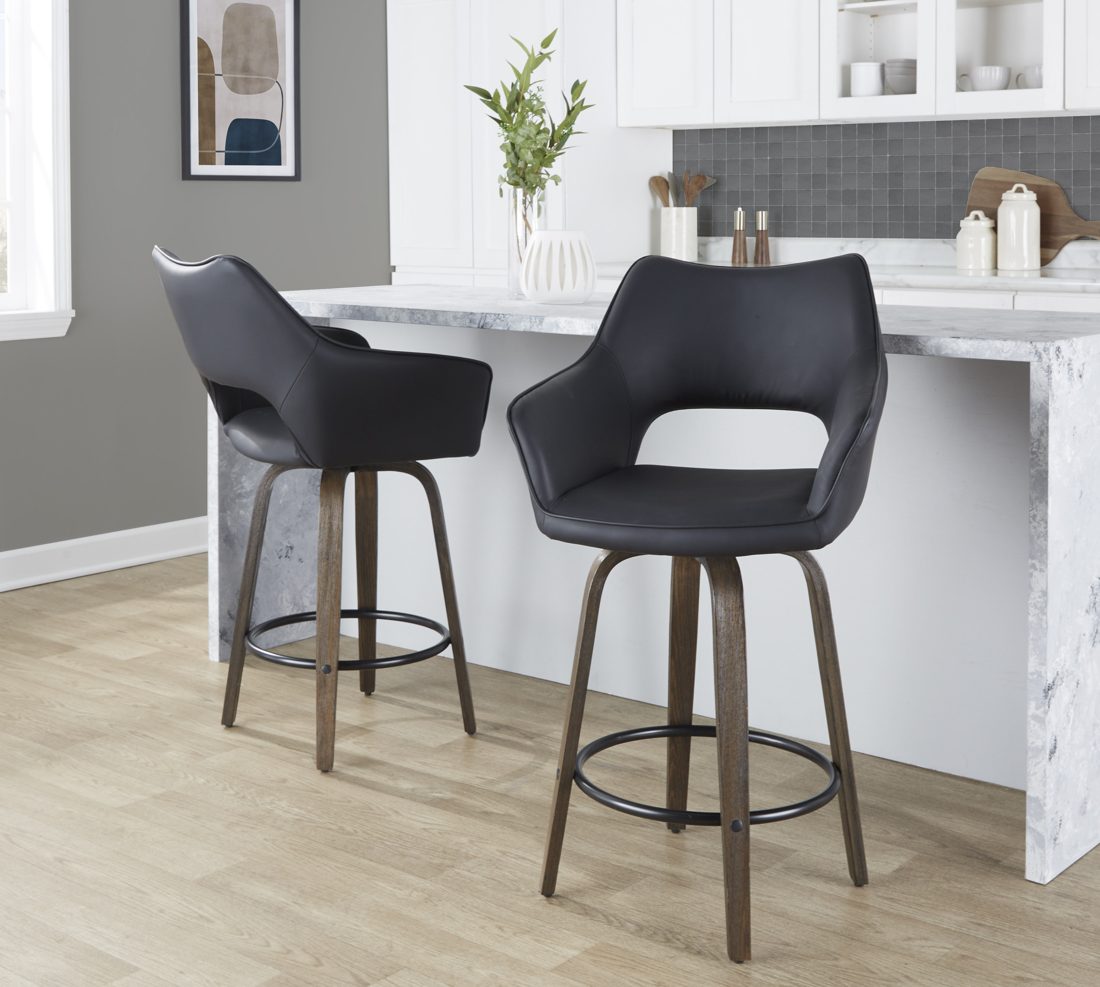 LumiSource Sarah Fixed-Height Faux Leather Bar & Counter Stool with ...