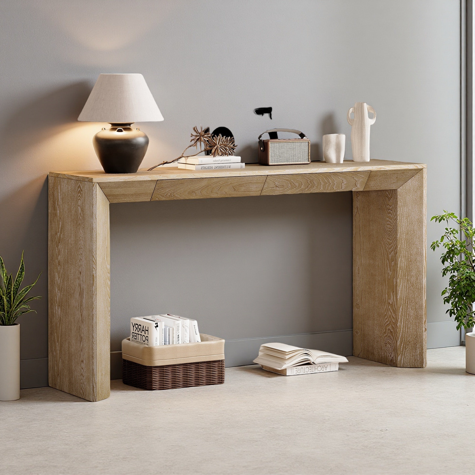 Latitude Run® 60" Modern Farmhouse Console Table With 2 Concealed ...