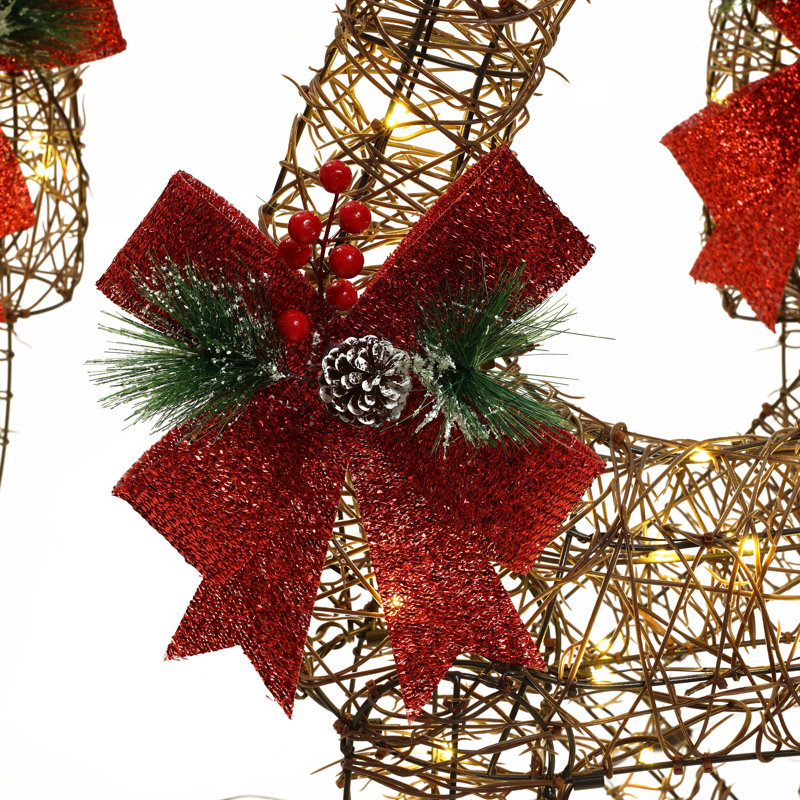 The Holiday Aisle® 3-Piece Rattan and Iron Reindeer Family Lighted ...