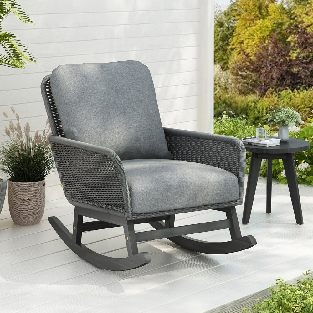 Ebern Designs Rocking Chair with Soft Cushions and Wooden Frame for ...