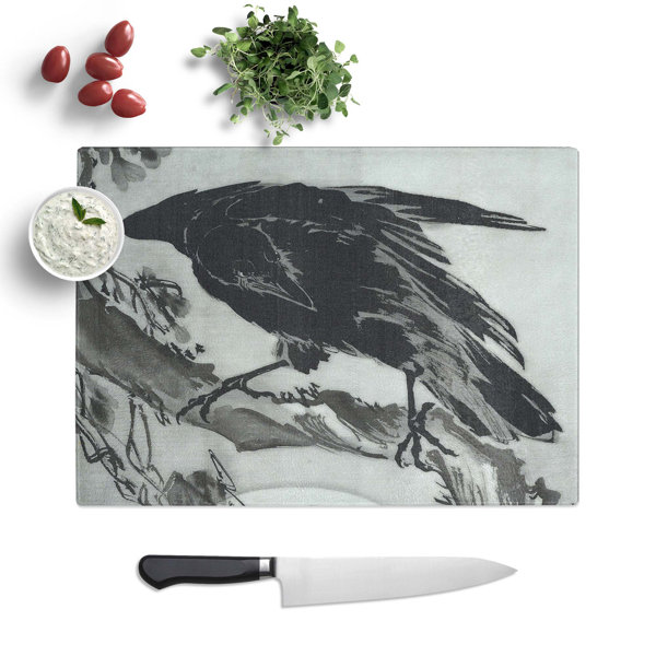 East Urban Home Tempered Glass Crow and the Moon Chopping Board ...