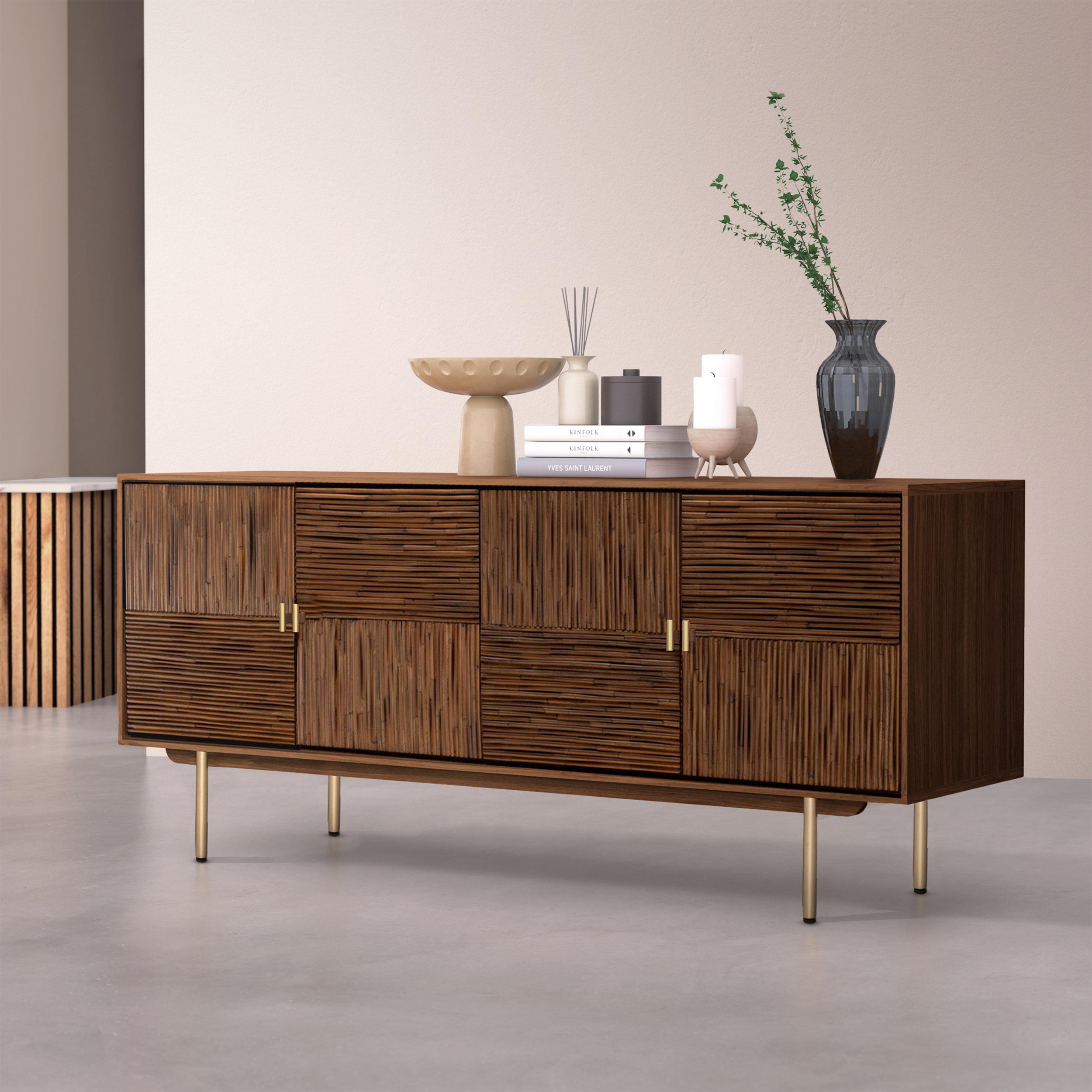 Mercer41 Modern Zacory 63" Wide Sideboard with Drawers Acacia Wood and ...