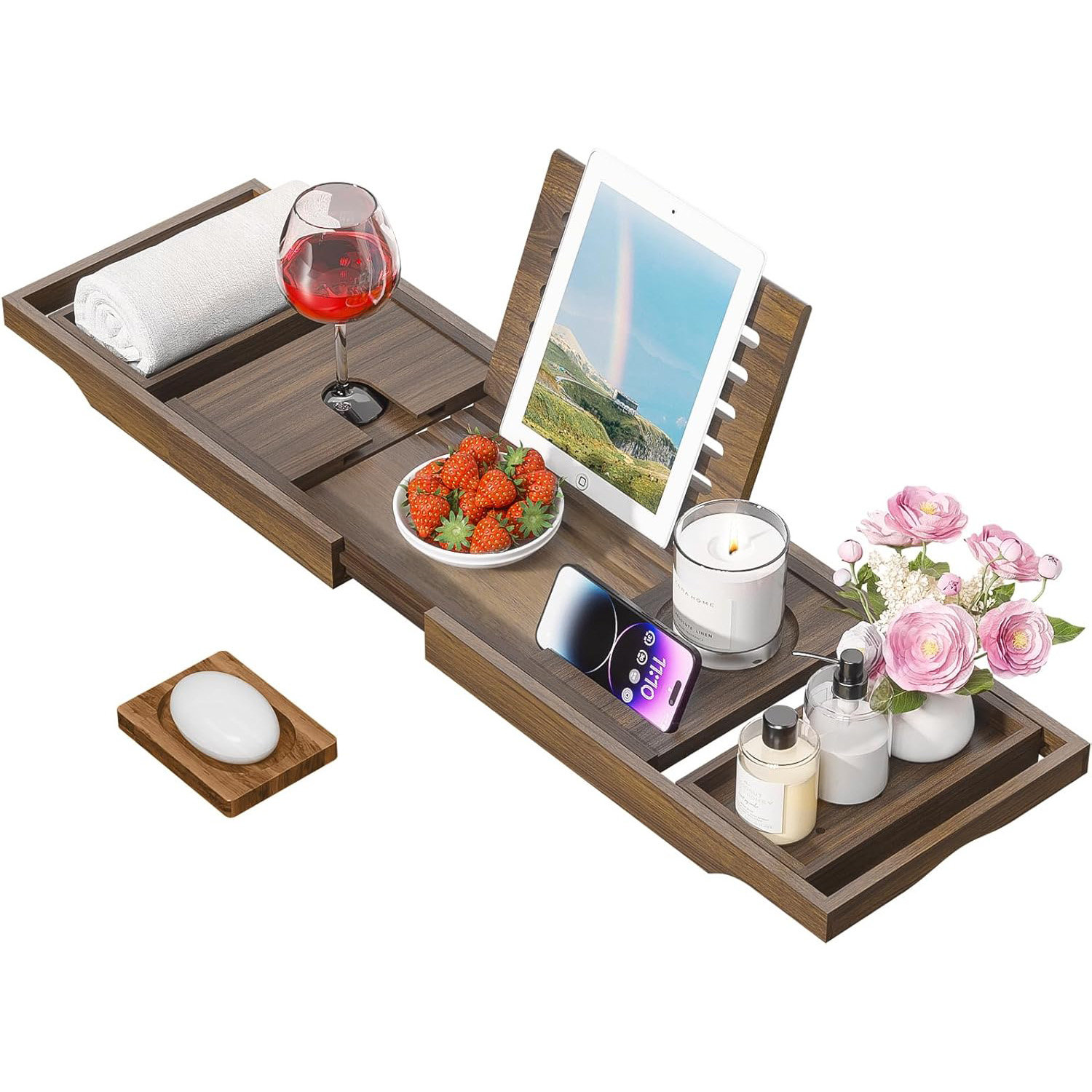 Hokku Designs Teak Bathtub Tray, Bath Tray For Tub Bathroom Table Tray ...