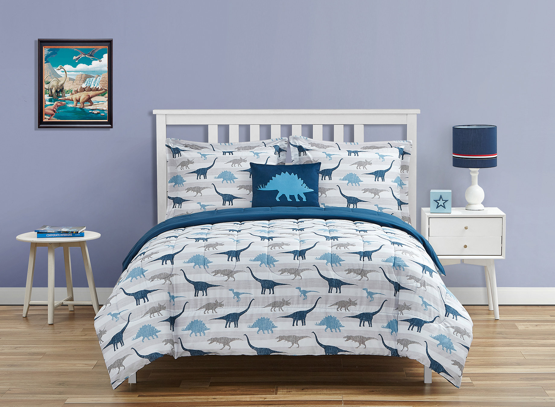 Alex + Bella Dino Chambray Dark Blue Microfiber Comforter Set & Reviews ...