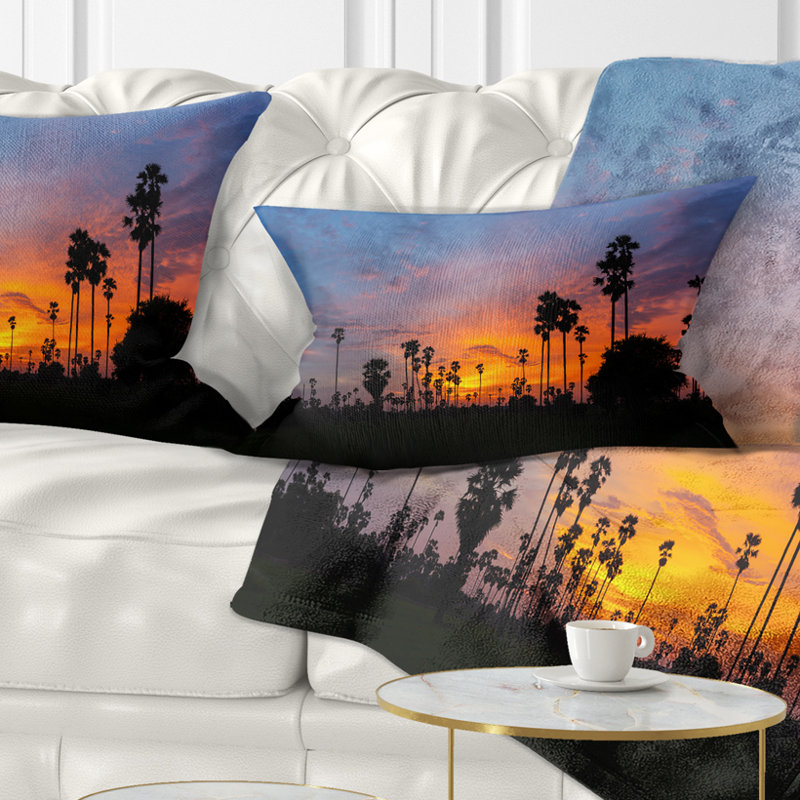 Design Art Sugar Palm Tree Silhouette - Landscape Printed Throw Pillow ...