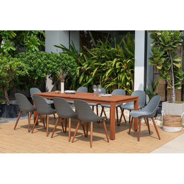 AllModern Tempo Outdoor Patio 11pc FSC Wood Dining Set & Reviews | Wayfair