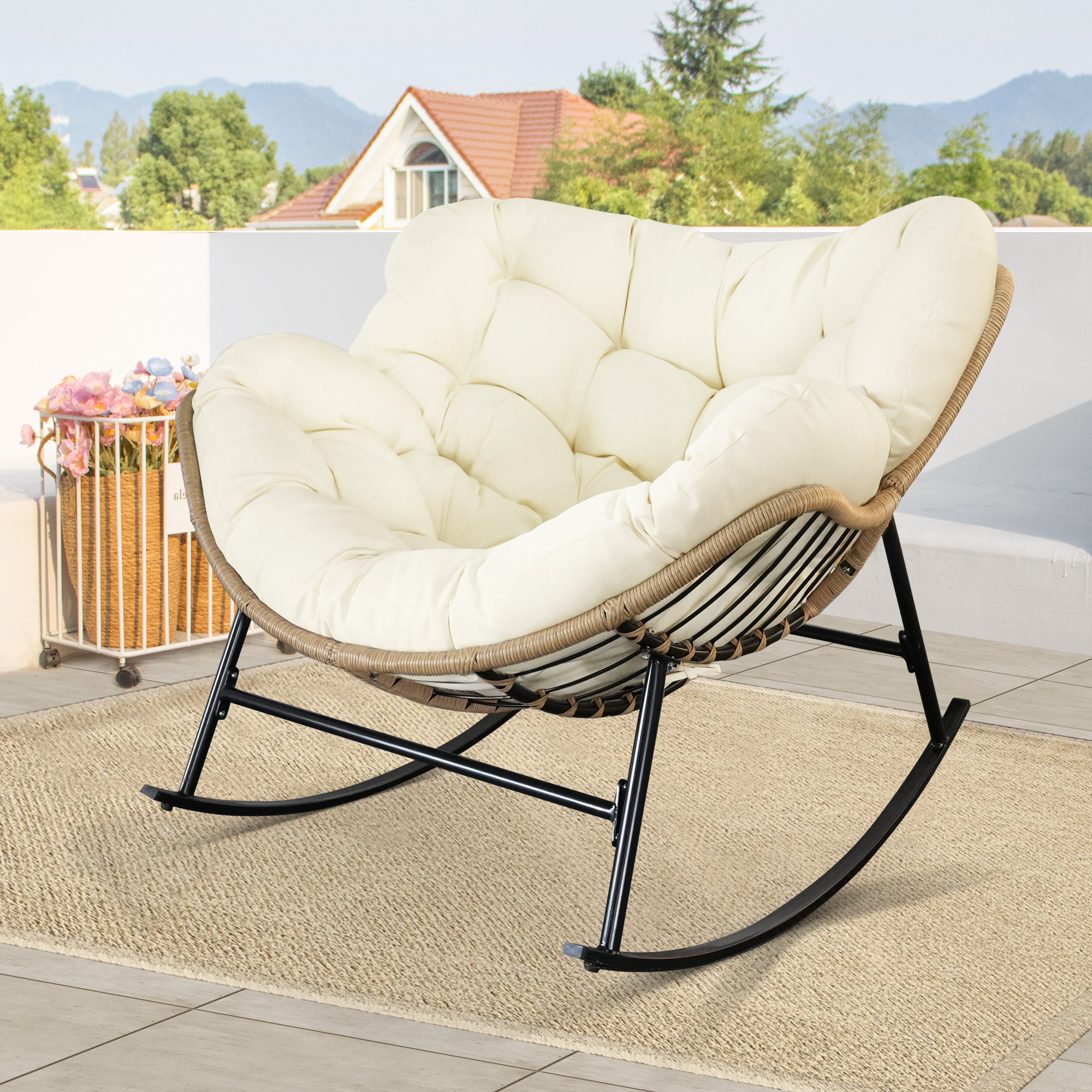 Bay Isle Home™ Oversized Outdoor Rocking Papasan Chair with Cushion ...