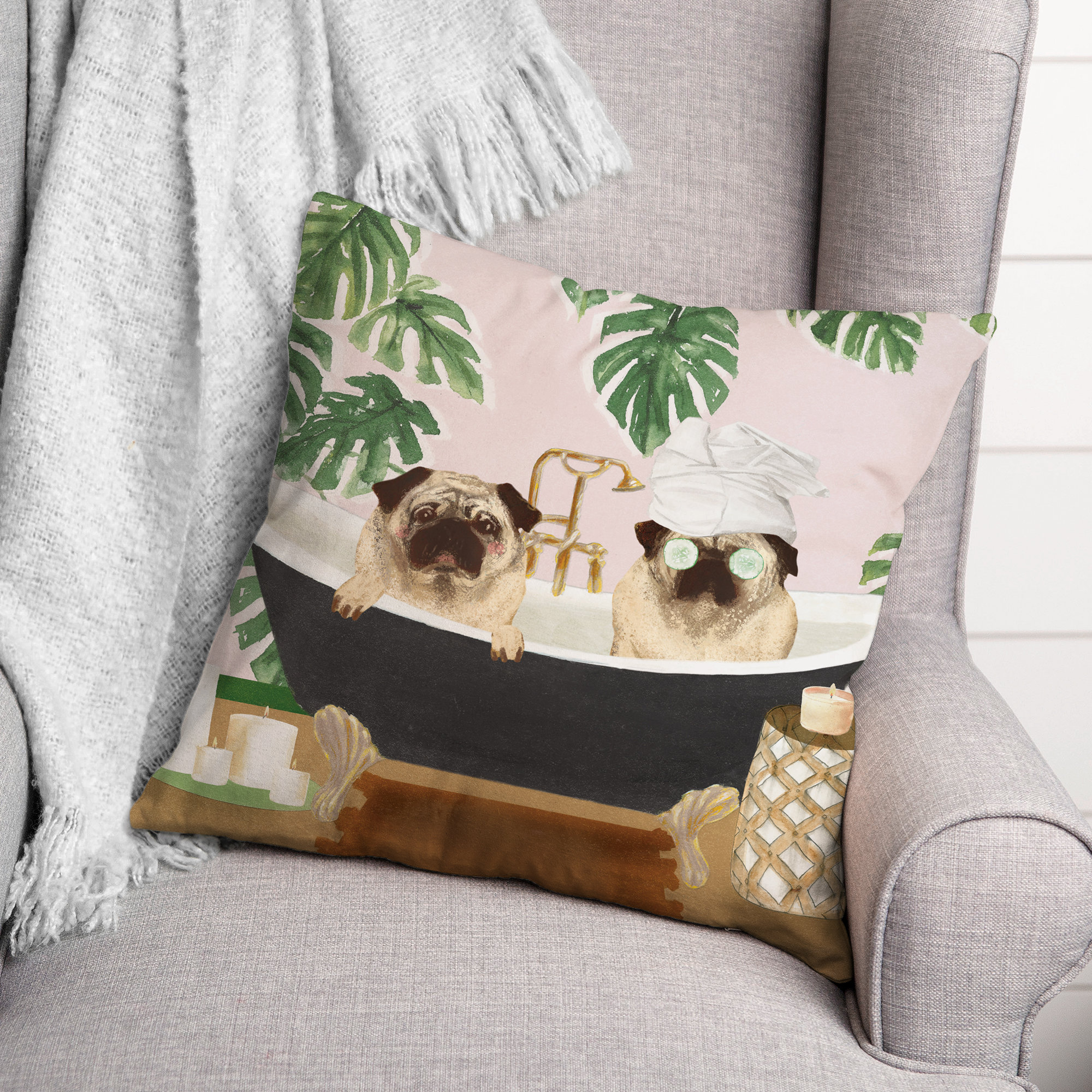 Designs Direct Creative Group Spa Pugs Square Pillow Cover & Insert ...