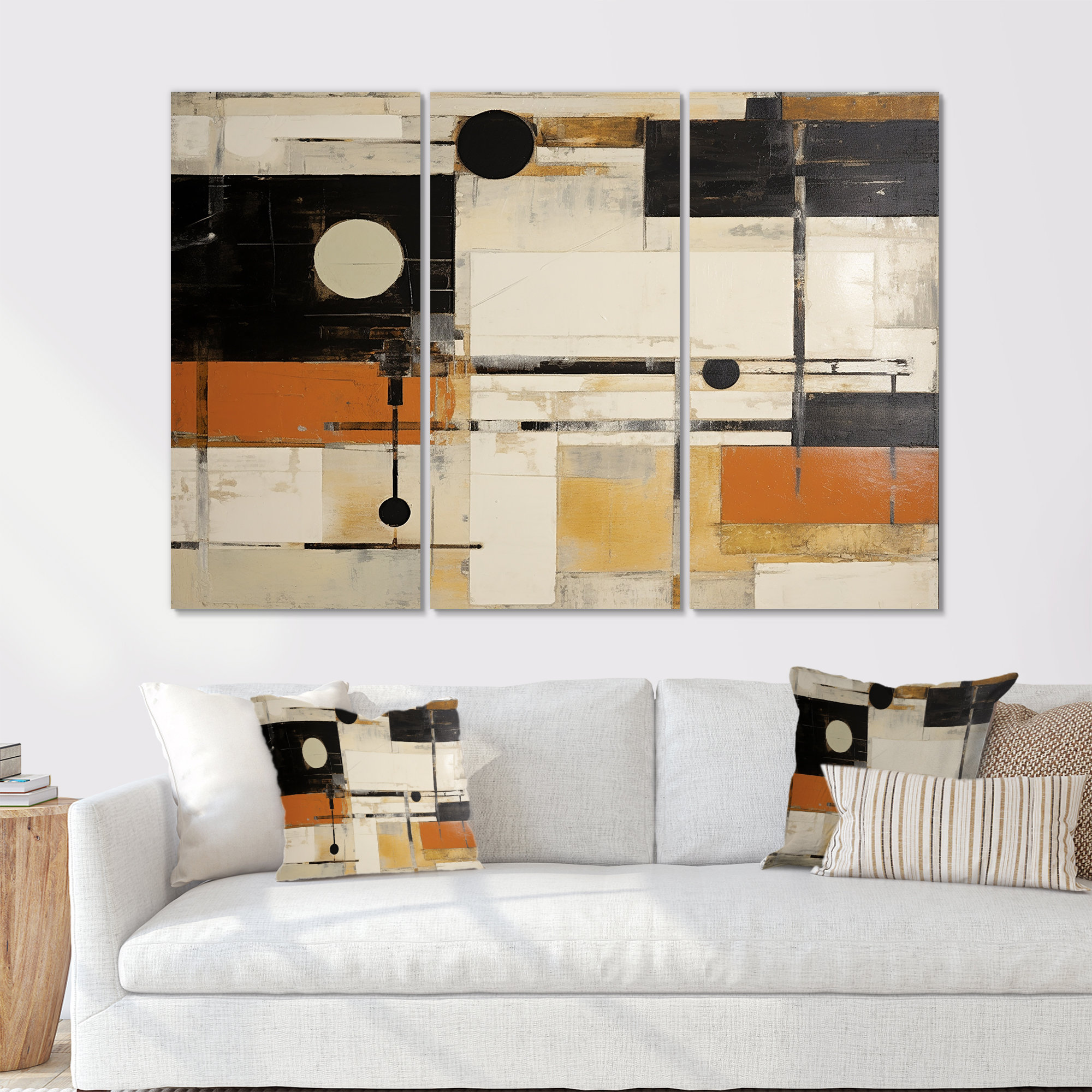 Ivy Bronx Modernism Orange Black Beige - Abstract Wall Art Decor Set ...