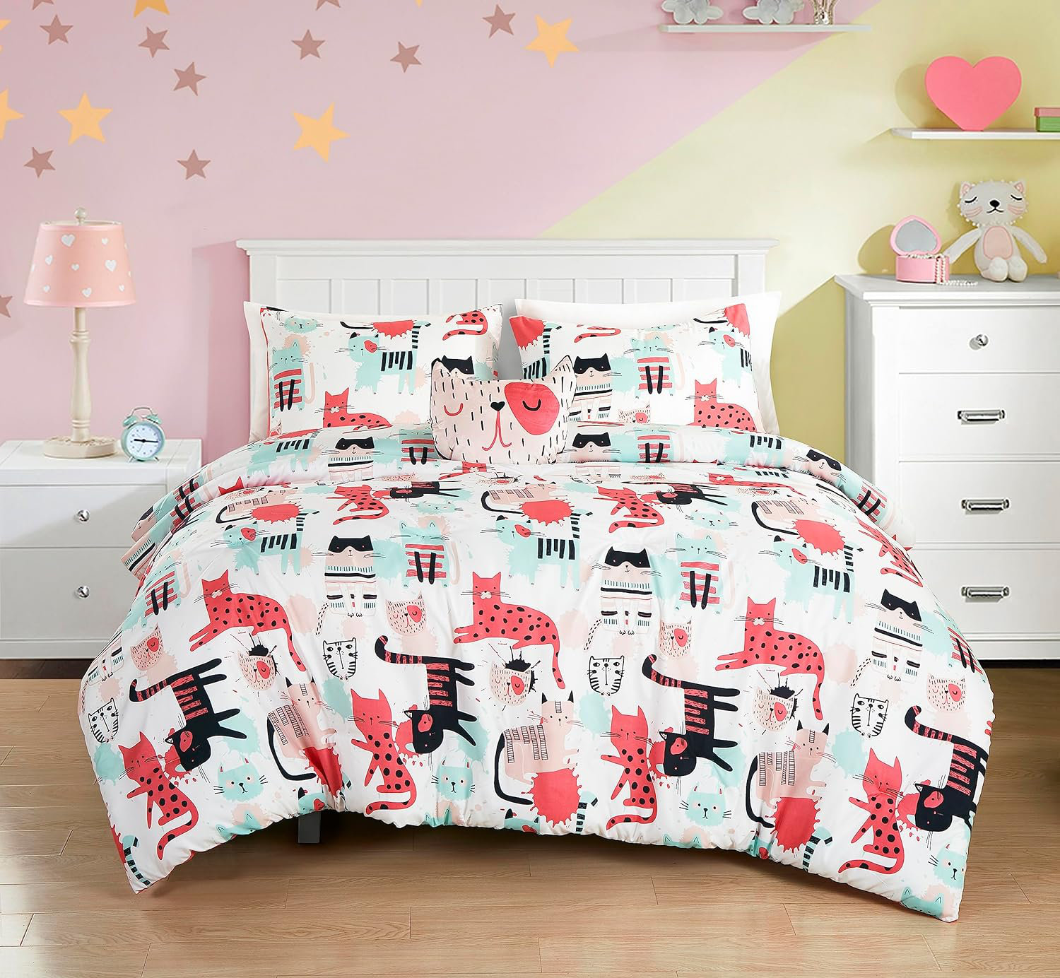 Chezmoi Collection Cartoon Cats Microfiber Comforter Set w/Cat Throw ...