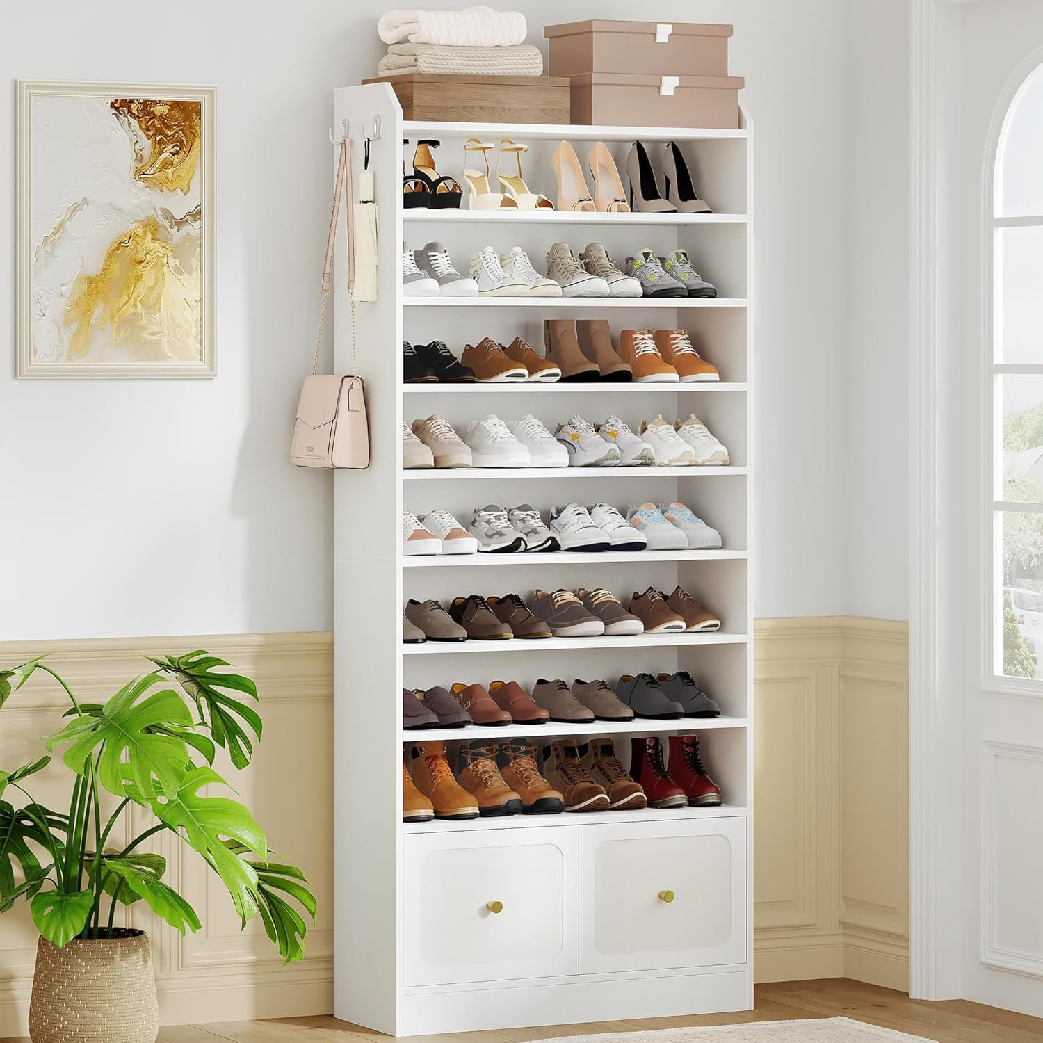Latitude Run® Shoe Storage Cabinet, Shoe Cabinet with 2 Cloth Drawers ...