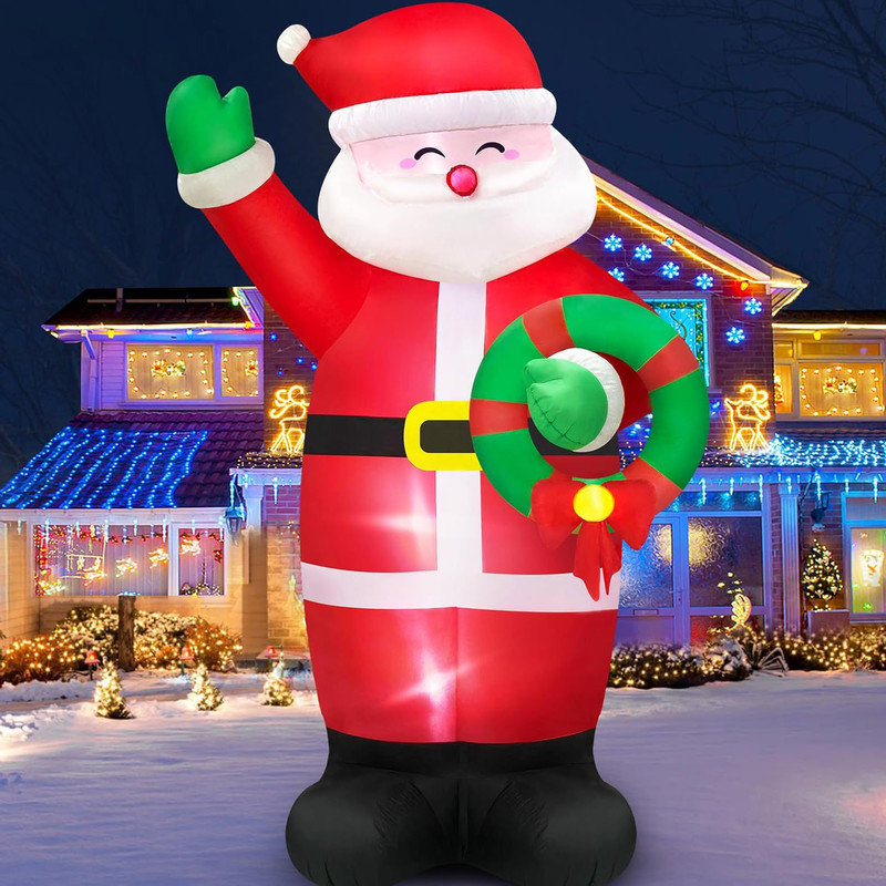 The Holiday Aisle® 8 FT Huge Christmas Inflatables Santa Claus Holding ...