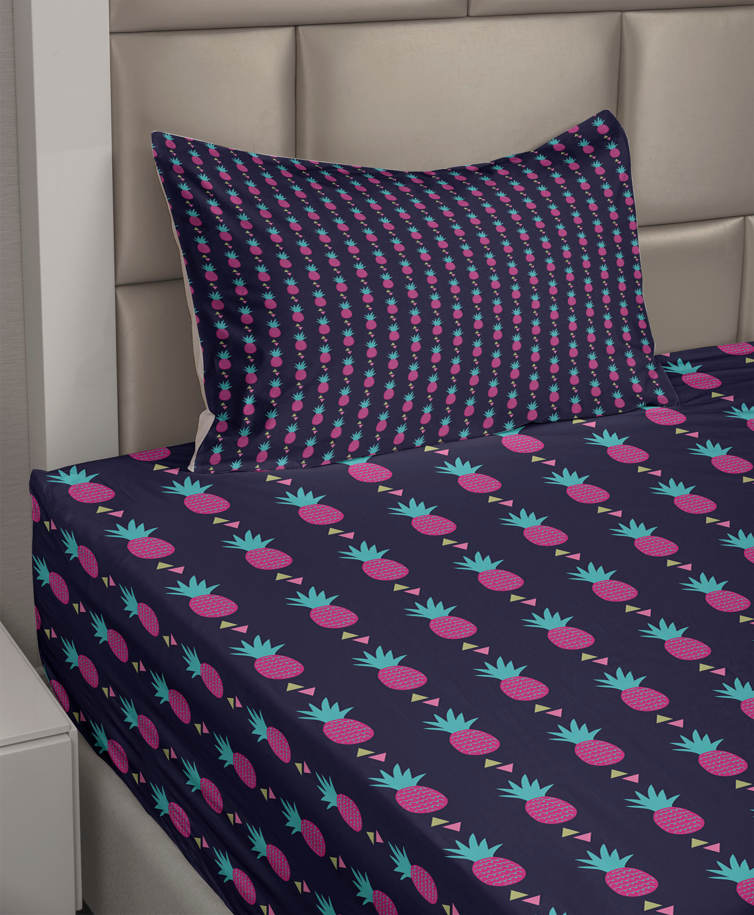 Ambesonne Tropical Sheet Set Triangles Pineapples Art Hot Pink ...