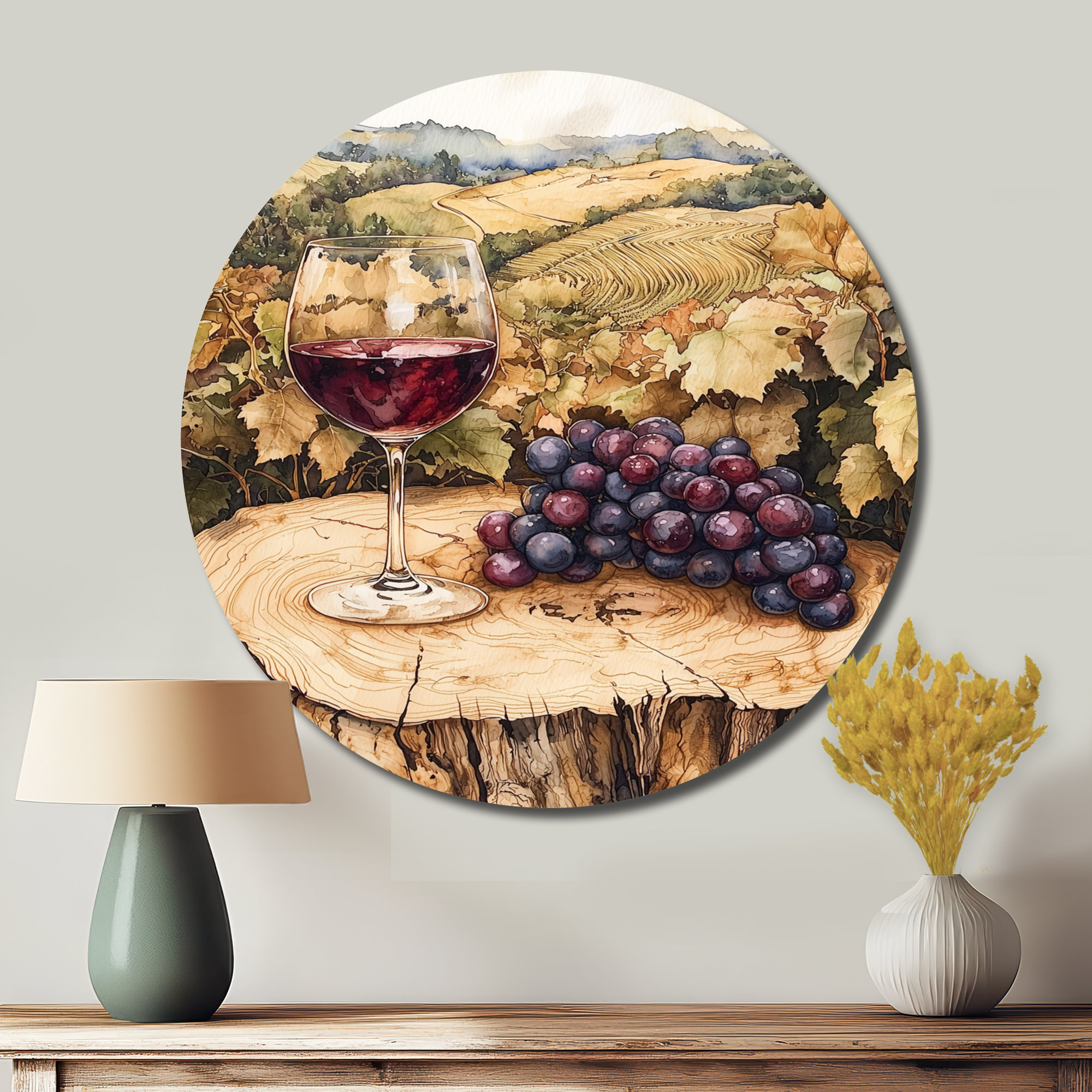 Charlton Home® Gurmann I - Vineyard Print On Metal Circle | Wayfair