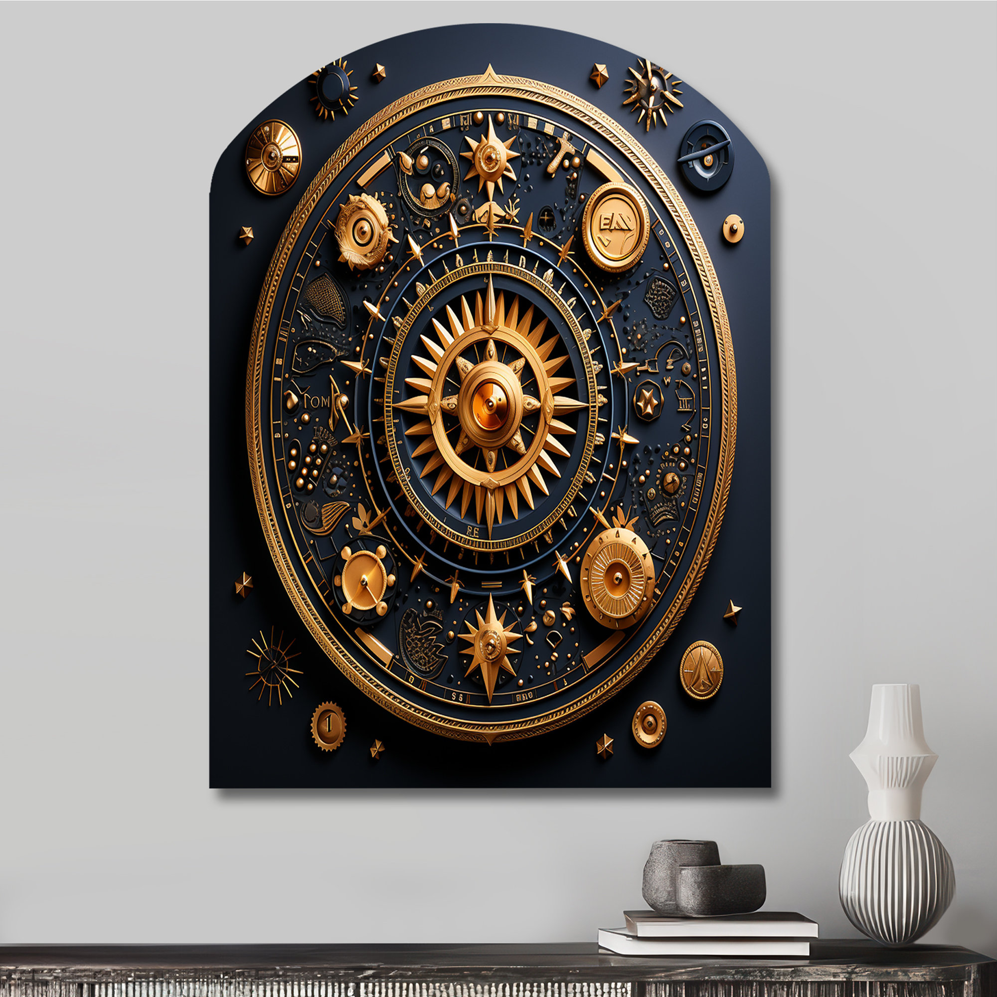 Design Art Ancient Compass Geometric In Gold And Blue - Modern ...