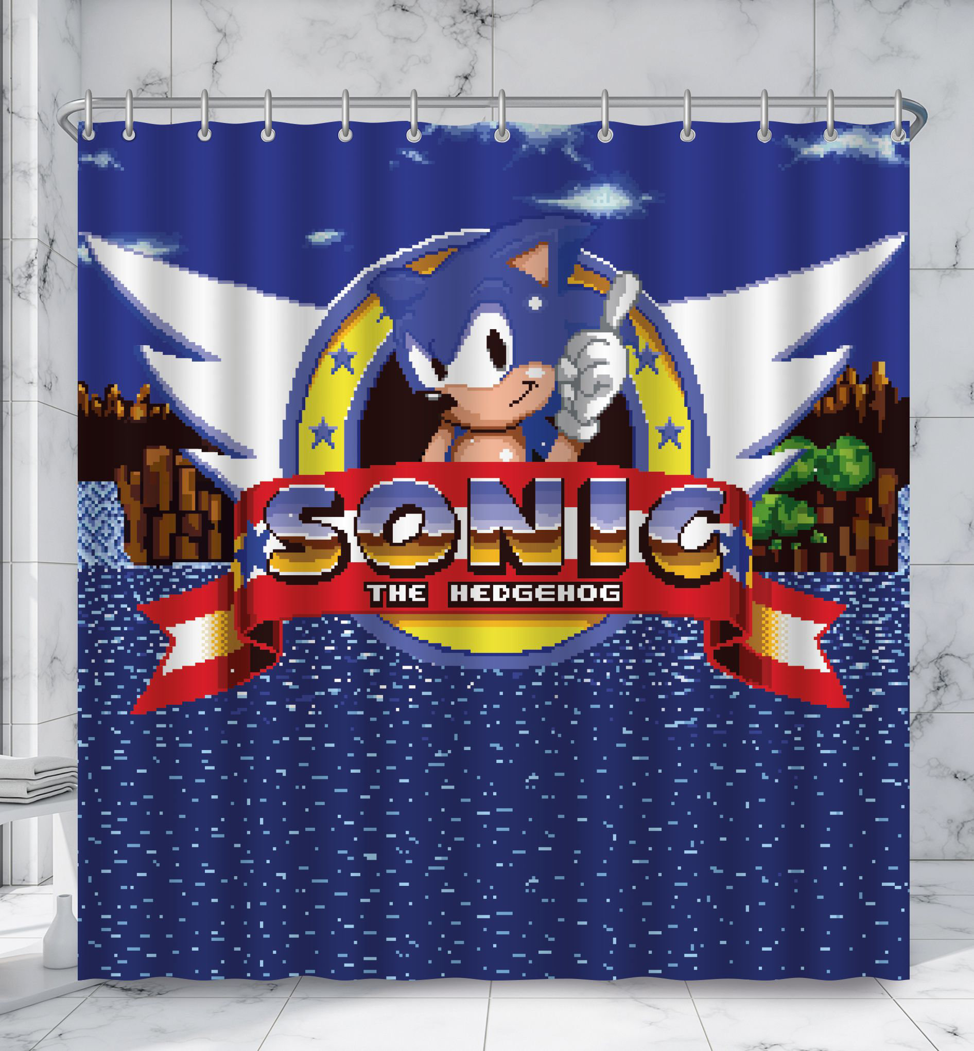 Sonic The Hedgehog Sonic Vinyl Shower Curtain Set | Wayfair.co.uk